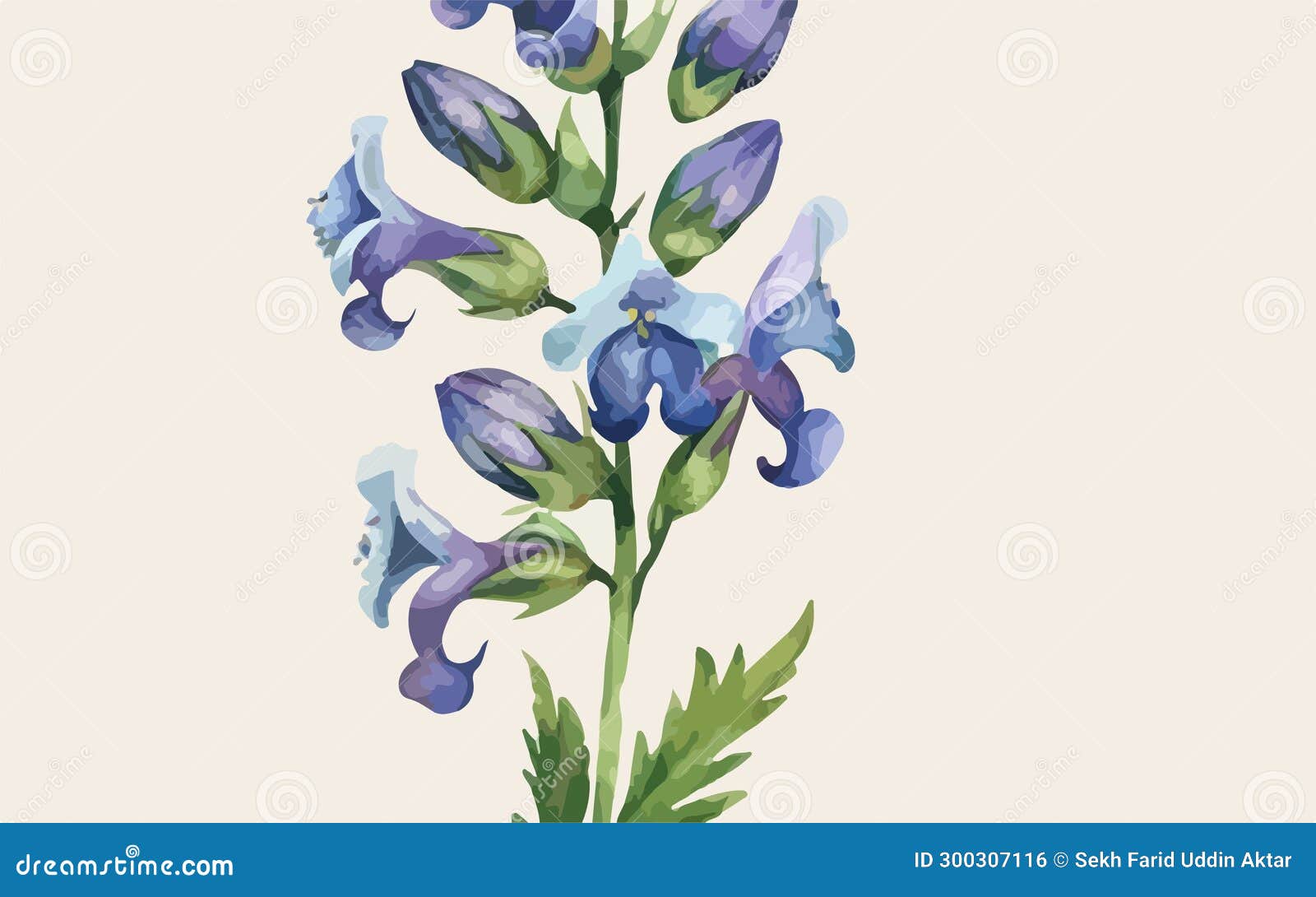 Aconitum Flower Watercolor Art and Illustration Created with AI Use Any ...