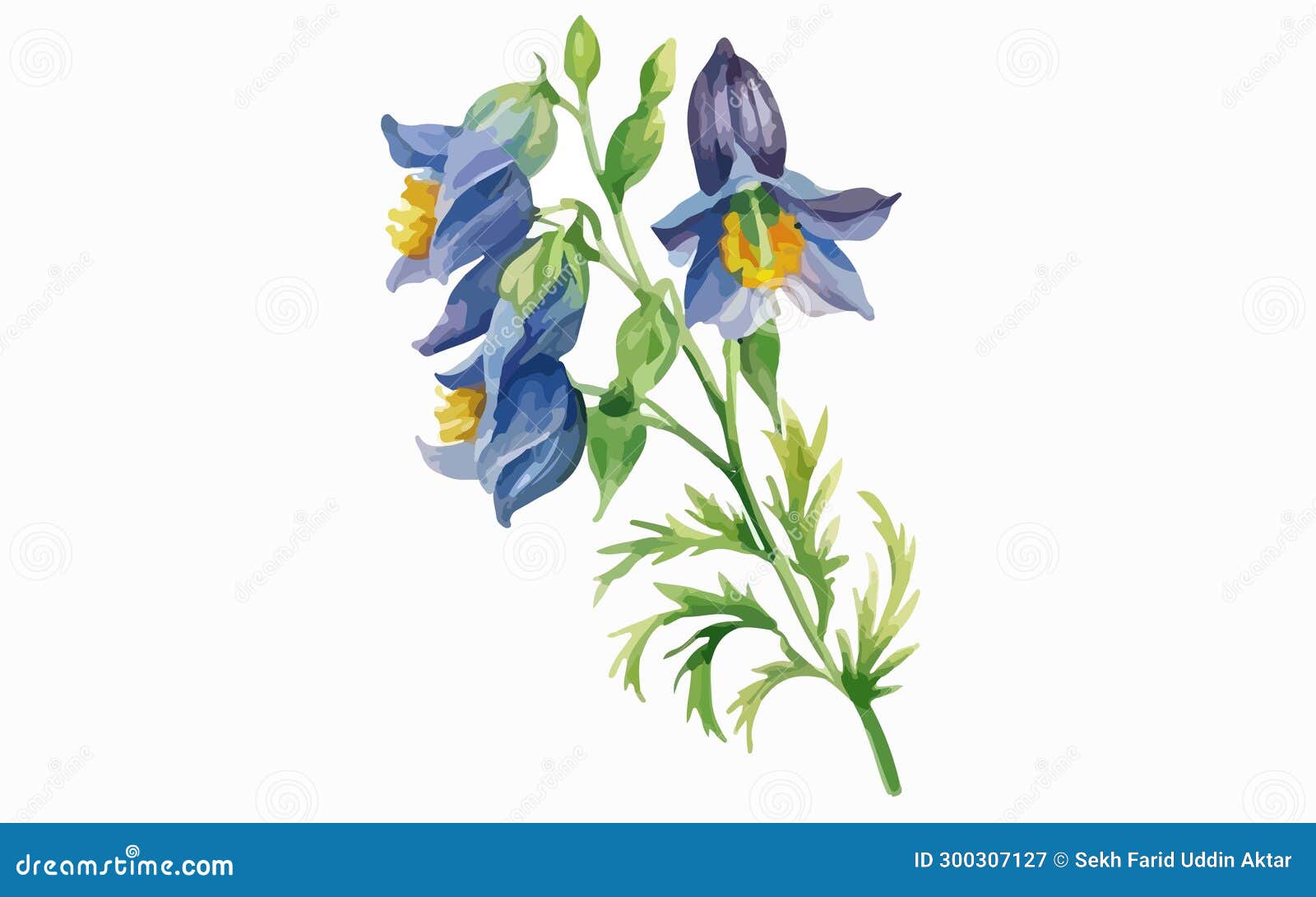 Aconitum Flower Watercolor Art and Illustration Created with AI Use Any ...