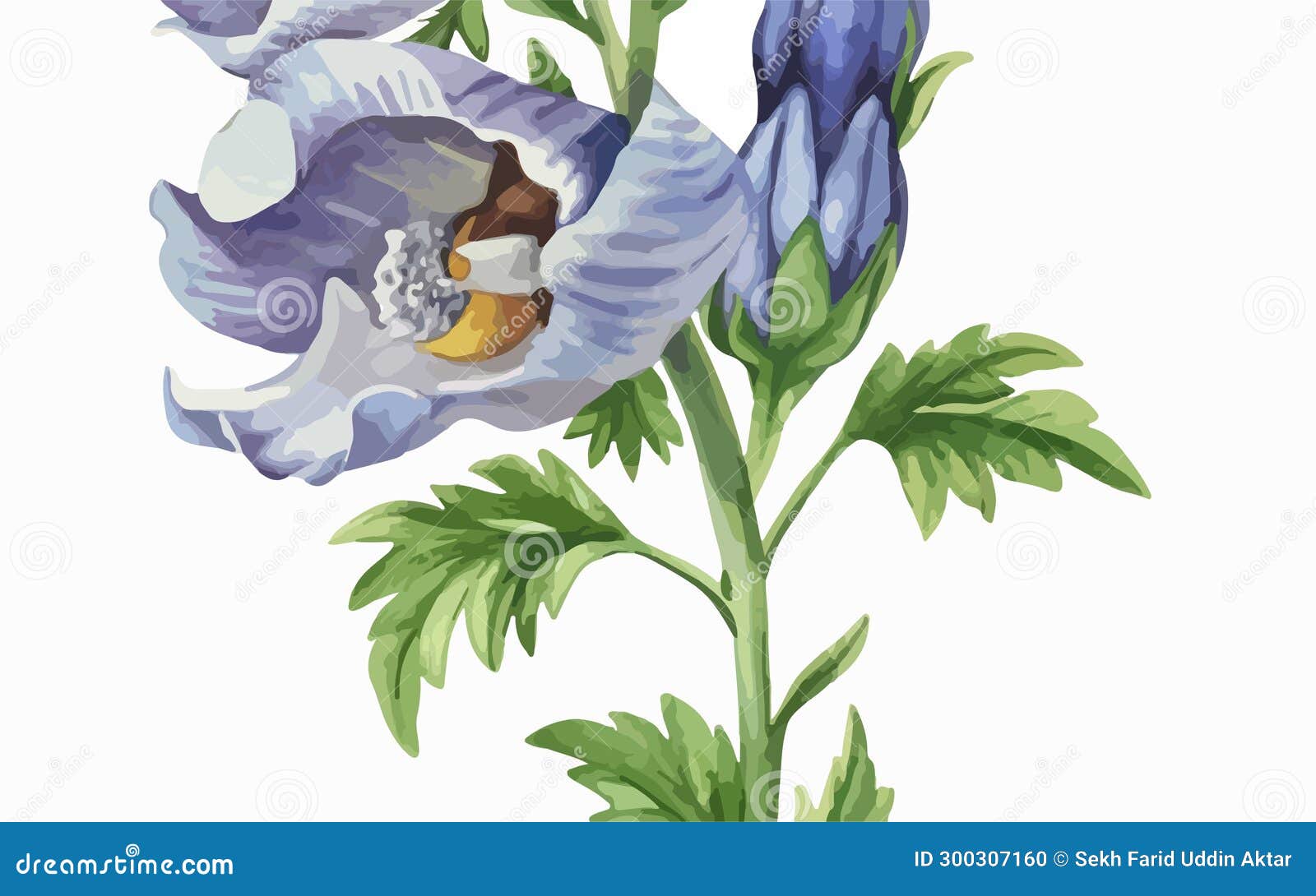 Aconitum Flower Watercolor Art and Illustration Created with AI Use Any ...