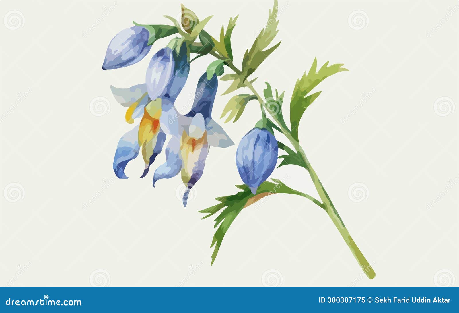 Aconitum Flower Watercolor Art and Illustration Created with AI Use Any ...