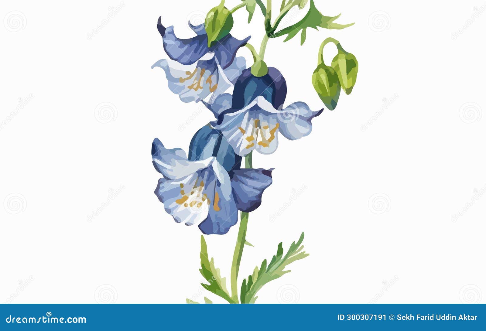 Aconitum Flower Watercolor Art and Illustration Created with AI Use Any ...