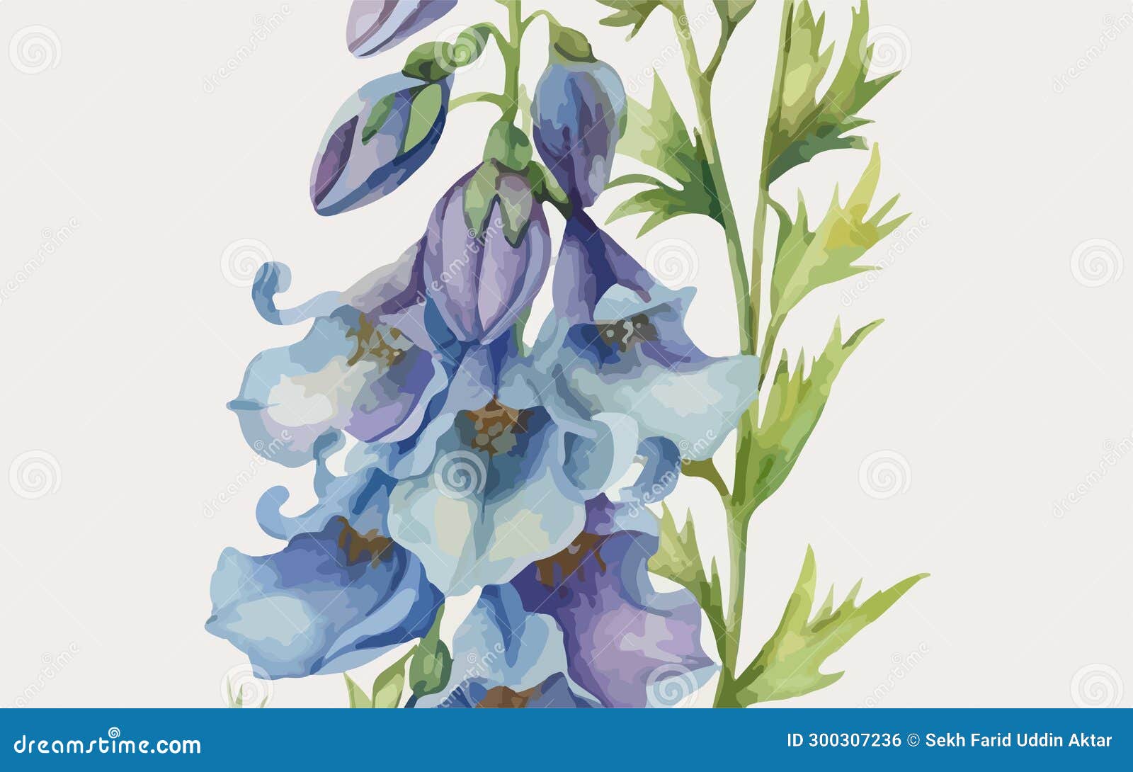 Aconitum Flower Watercolor Art and Illustration Created with AI Use Any ...