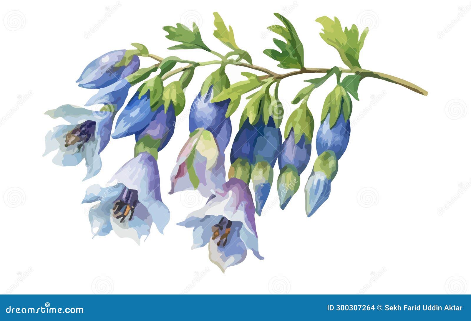 Aconitum Flower Watercolor Art and Illustration Created with AI Use Any ...