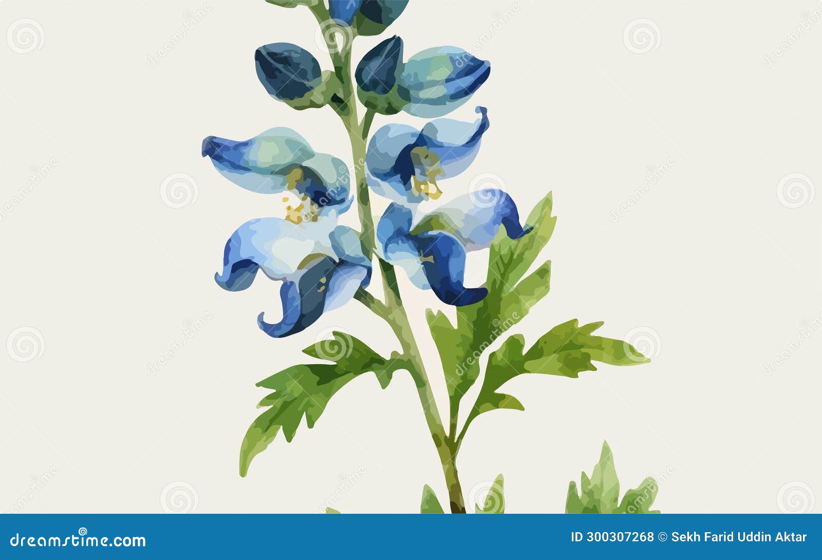Aconitum Flower Watercolor Art and Illustration Created with AI Use Any ...