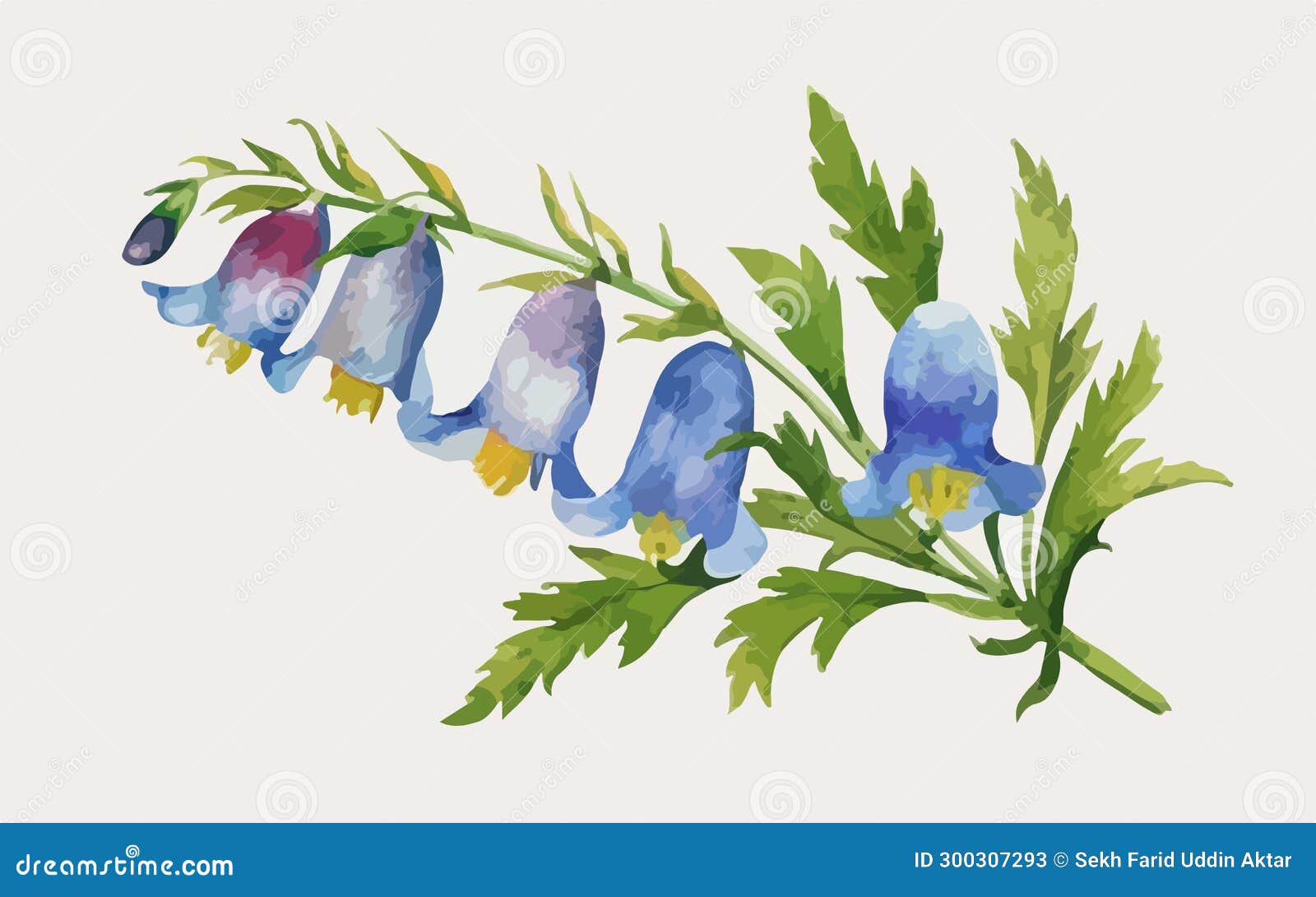 Aconitum Flower Watercolor Art and Illustration Created with AI Use Any ...