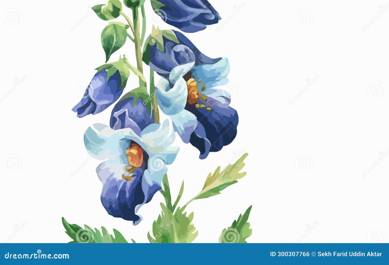 Aconitum Flower Watercolor Art and Illustration Created with AI Use Any ...