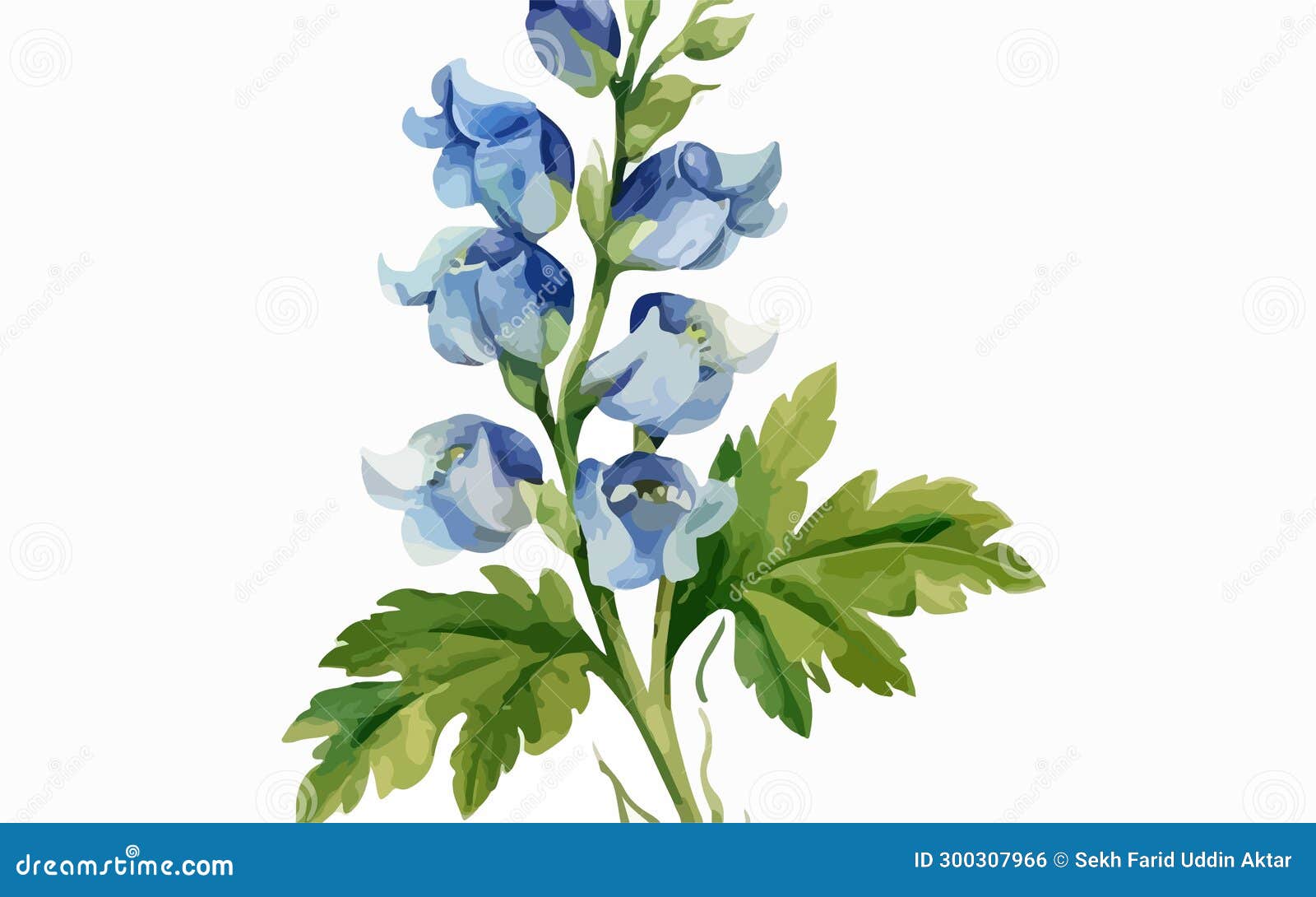 Aconitum Flower Watercolor Art and Illustration Created with AI Use Any ...