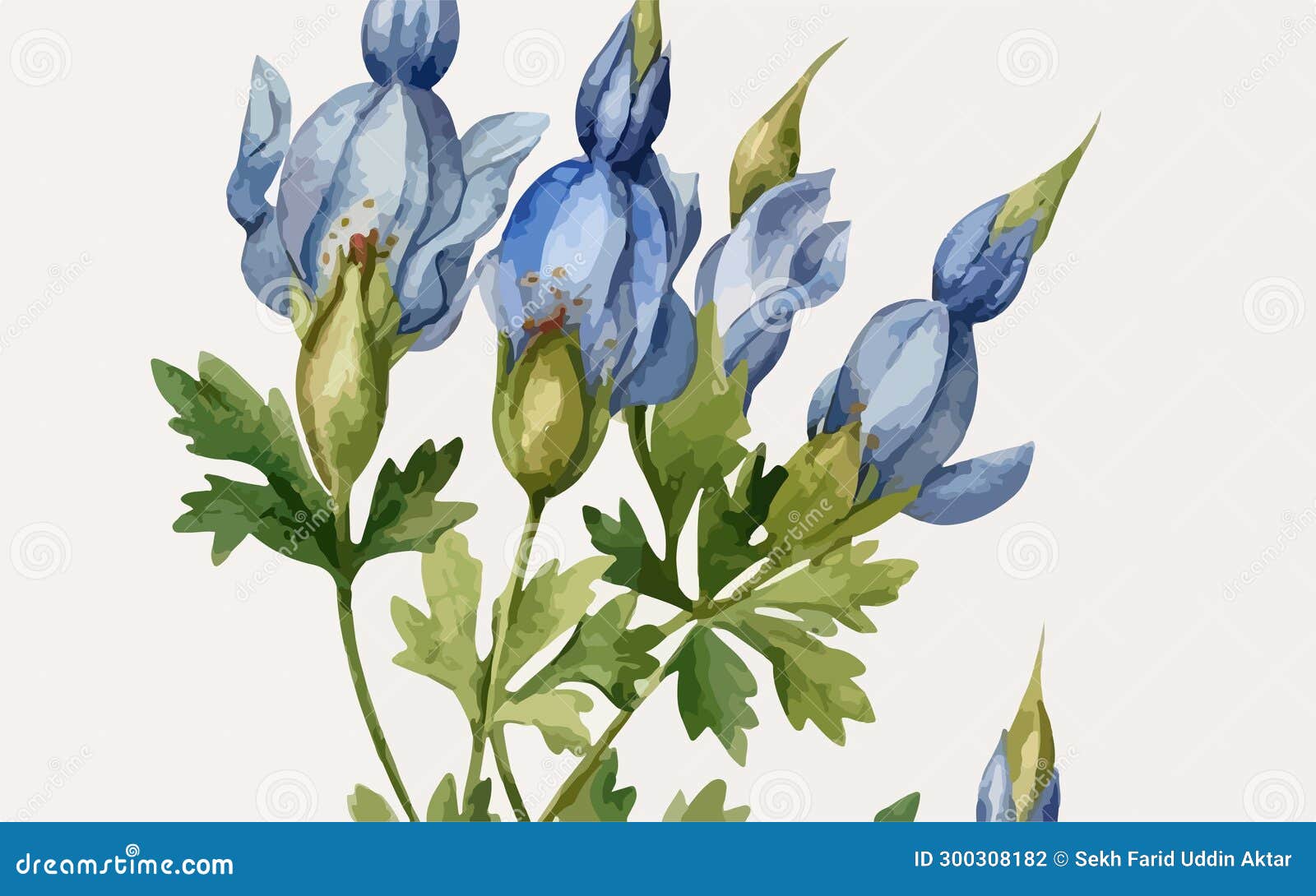 Aconitum Flower Watercolor Art and Illustration Created with AI Use Any ...