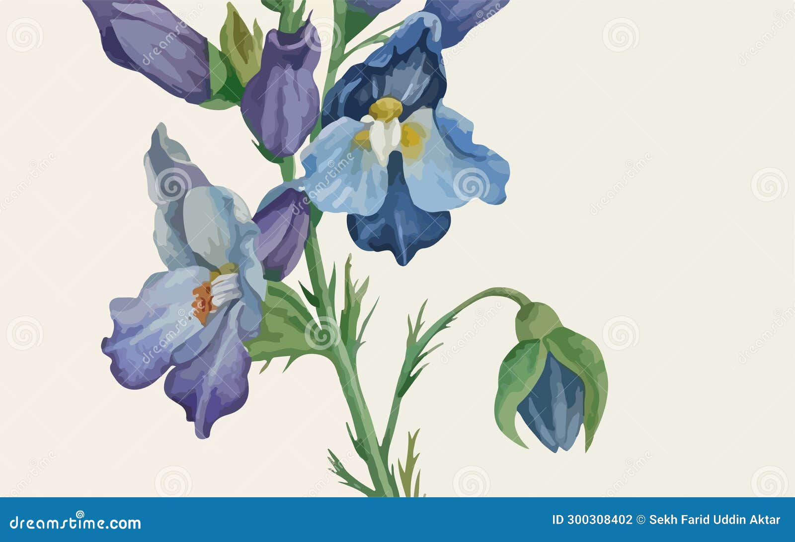 Aconitum Flower Watercolor Art and Illustration Created with AI Use Any ...