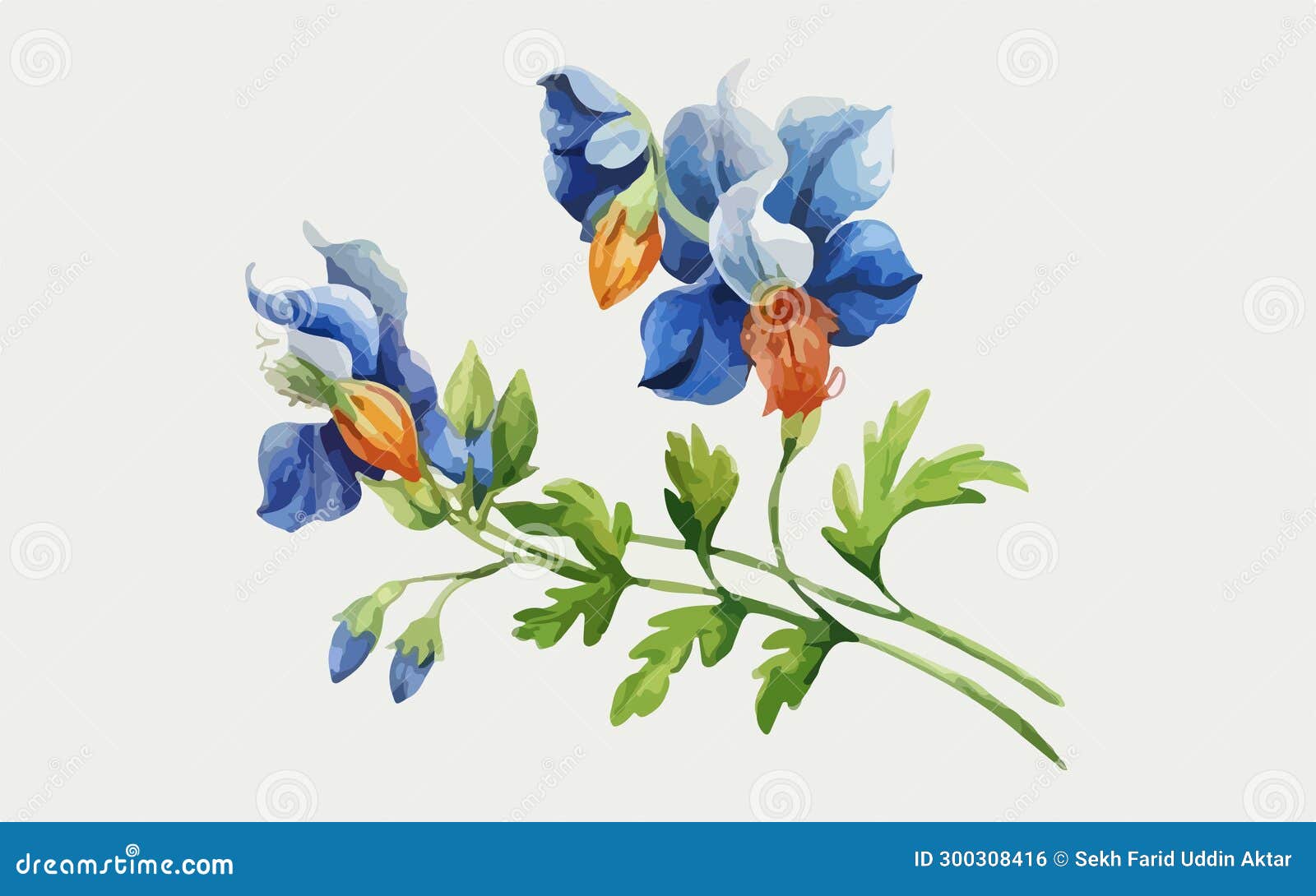Aconitum Flower Watercolor Art and Illustration Created with AI Use Any ...
