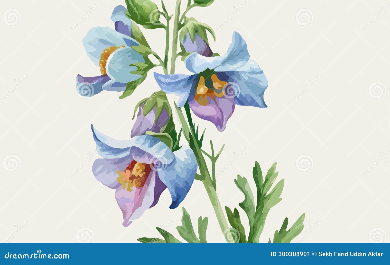 Aconitum Flower Watercolor Art and Illustration Created with AI Use Any ...