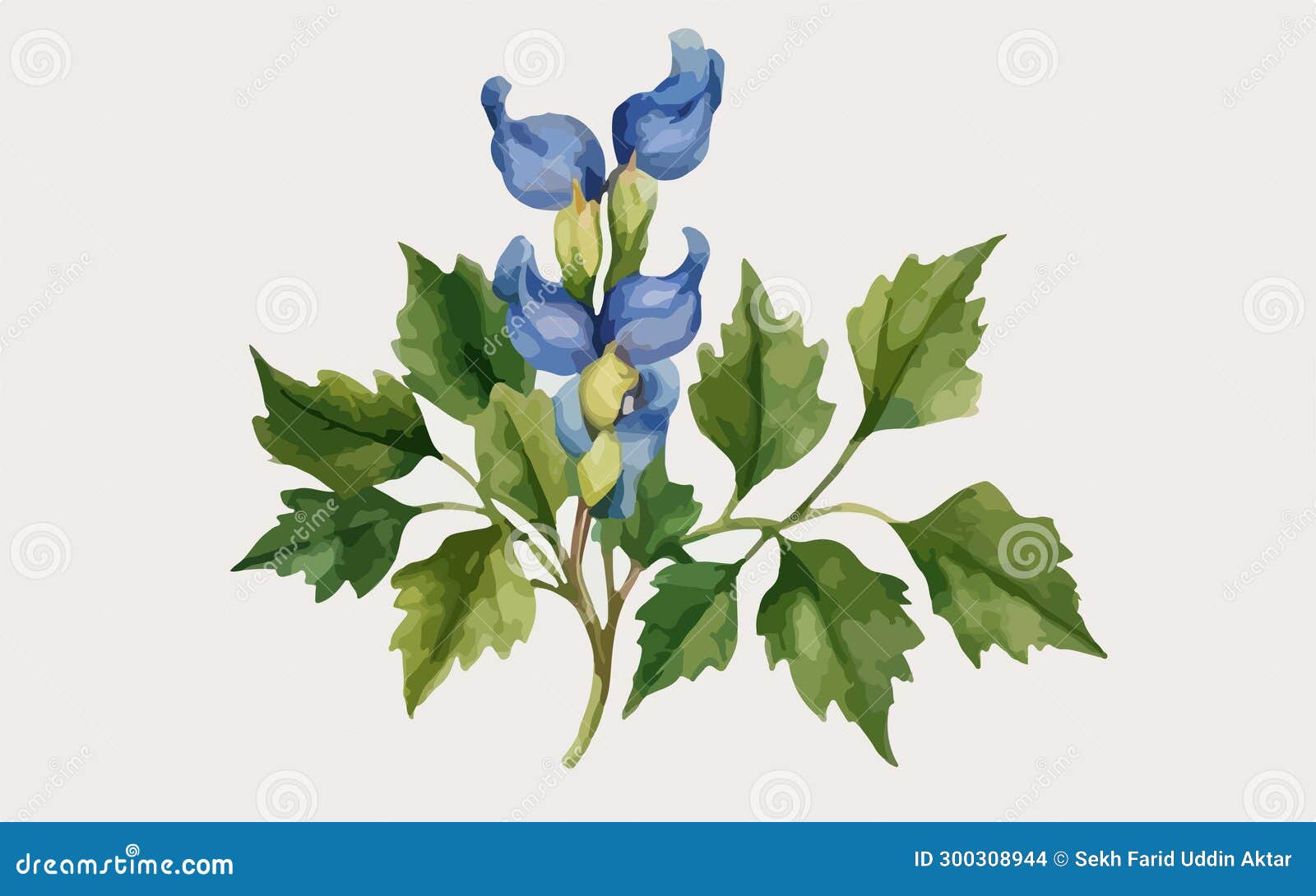 Aconitum Flower Watercolor Art and Illustration Created with AI Use Any ...