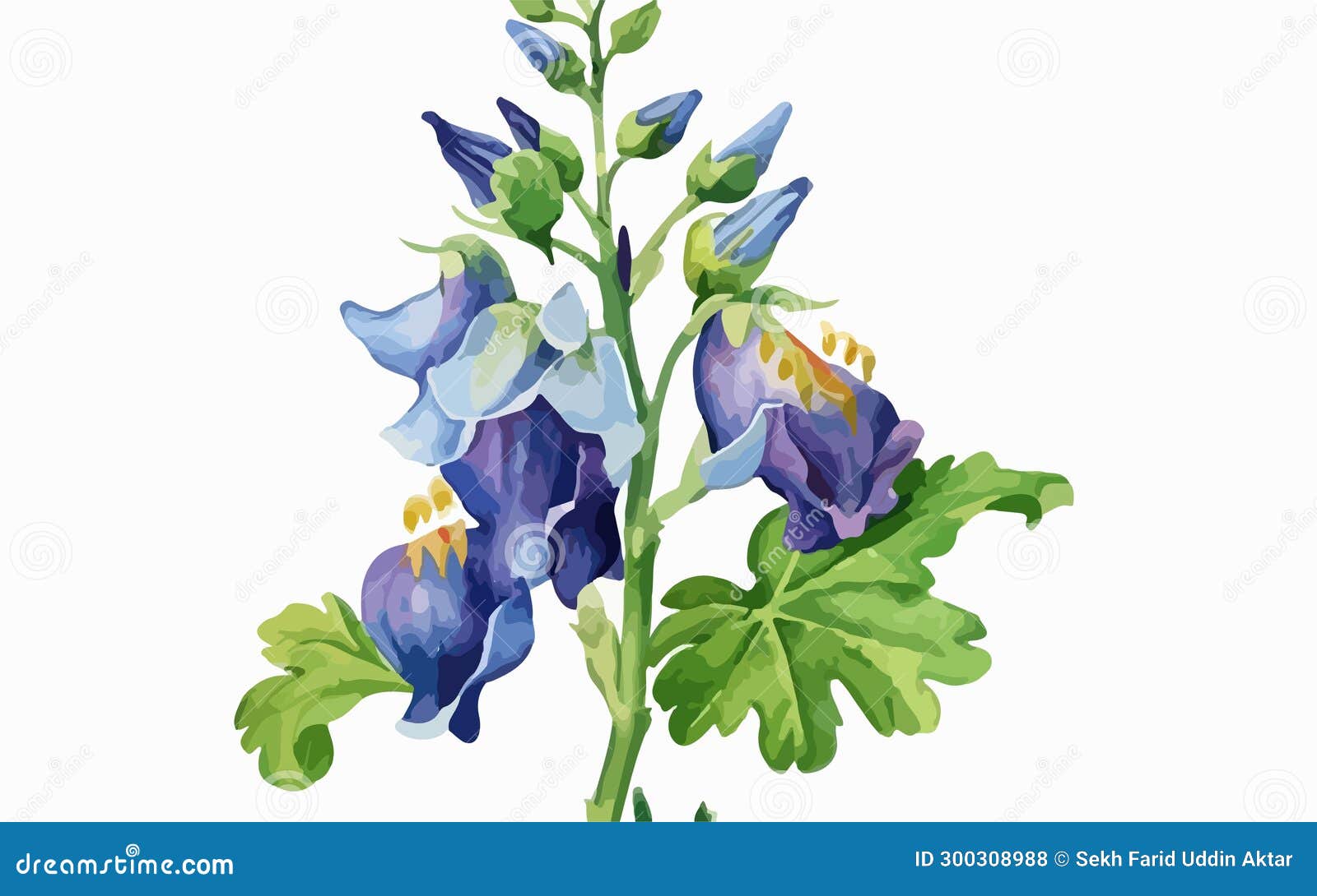 Aconitum Flower Watercolor Art and Illustration Created with AI Use Any ...