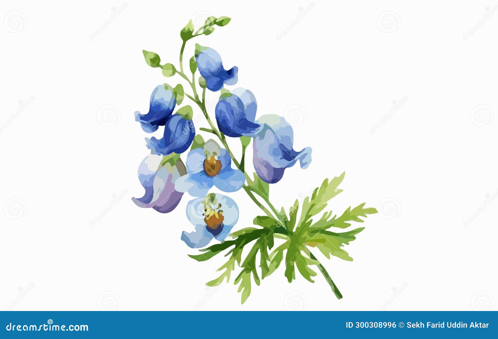 Aconitum Flower Watercolor Art and Illustration Created with AI Use Any ...