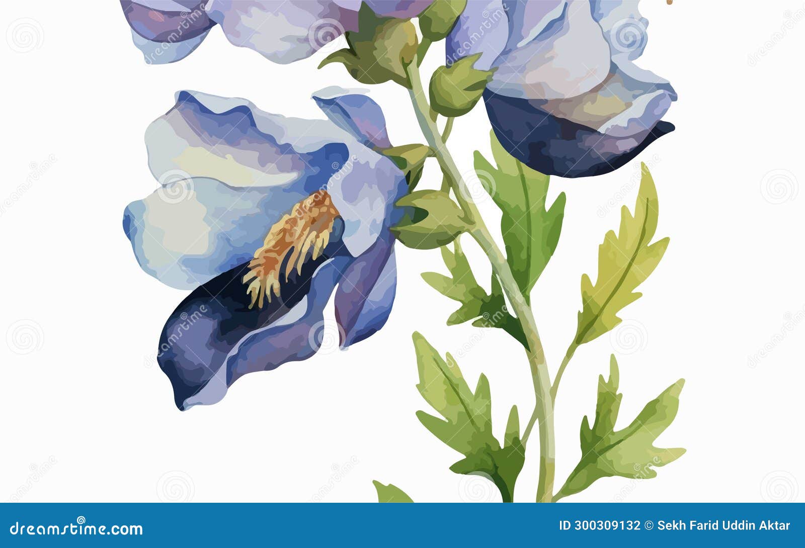 Aconitum Flower Watercolor Art and Illustration Created with AI Use Any ...