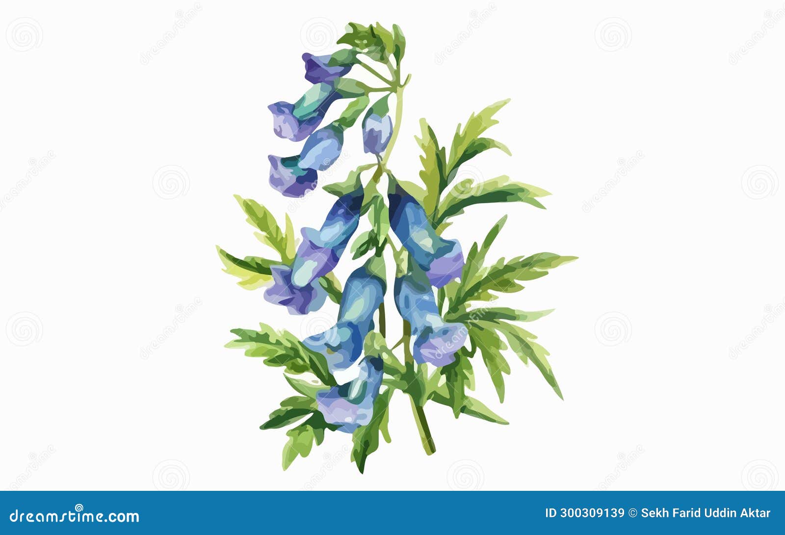 Aconitum Flower Watercolor Art and Illustration Created with AI Use Any ...