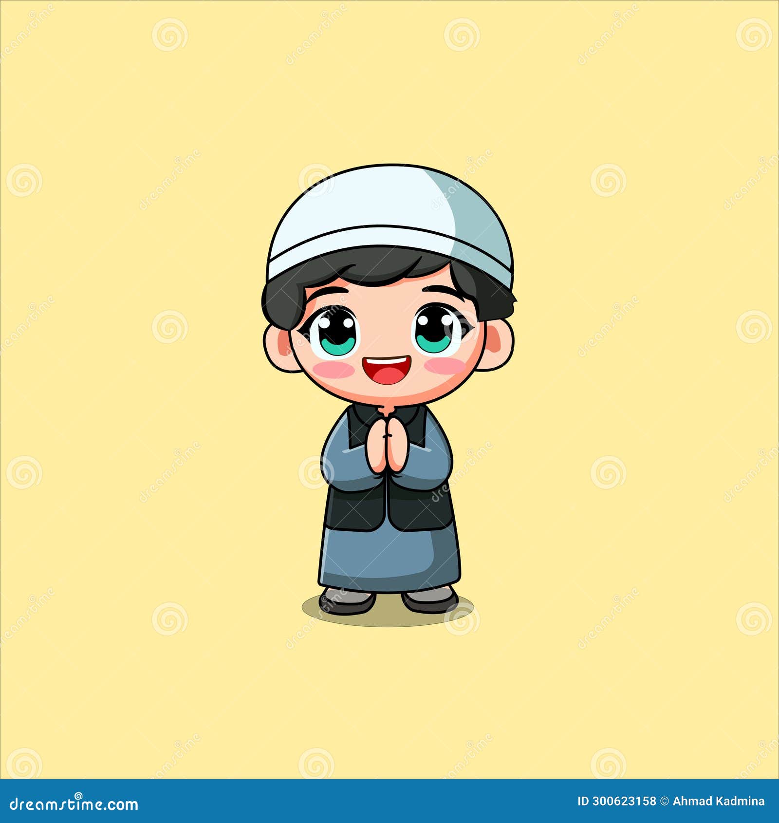 Vector of Cute Chibi Muslim Boy Greeting while Standing, Art ...
