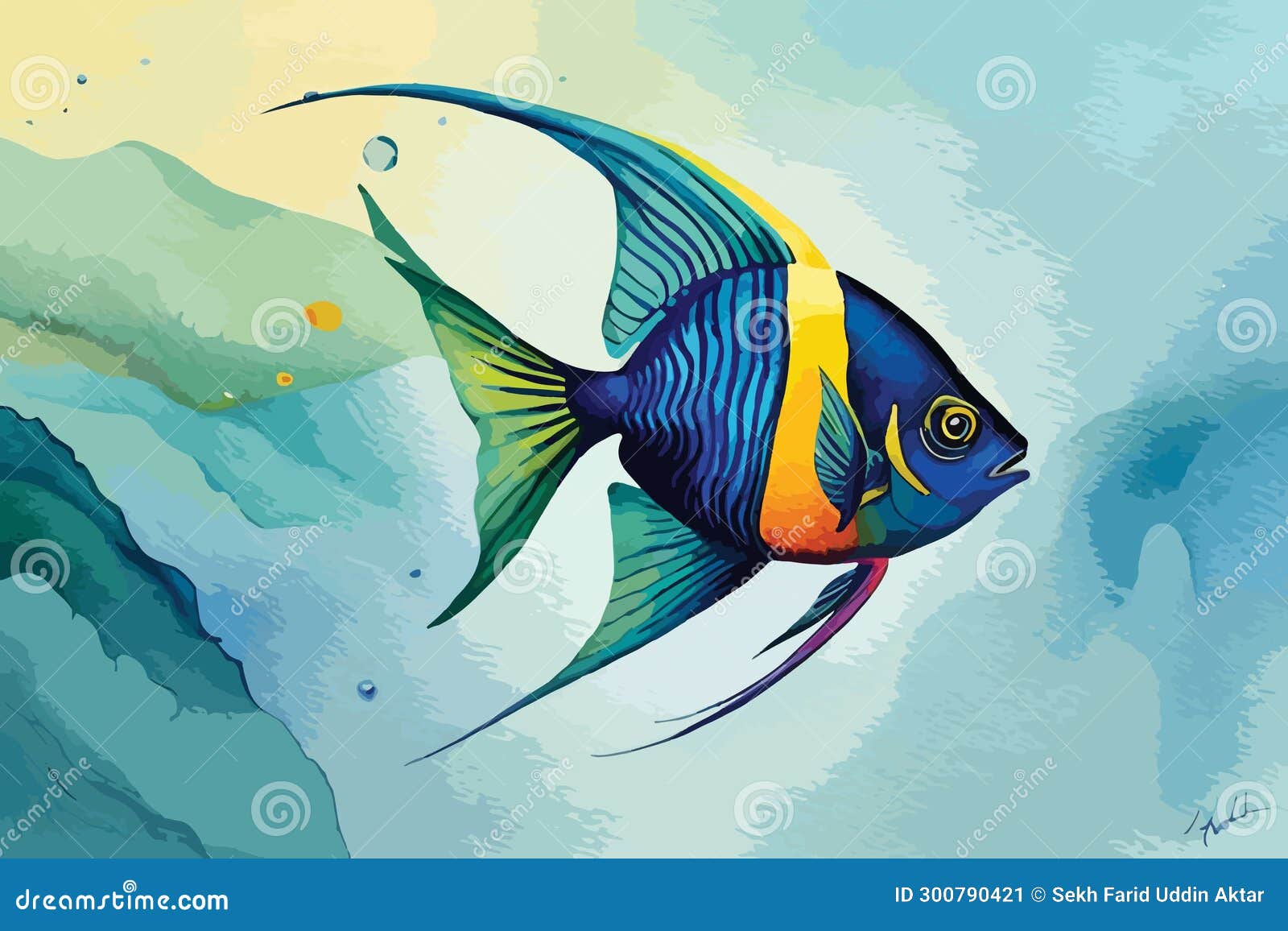 Angelfish Watercolor Art and Illustration Created with AI Use Any Kinds ...