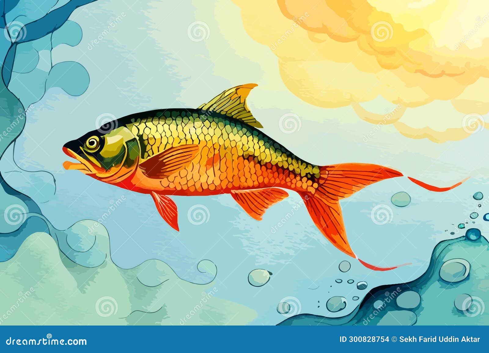 Carp Fish Watercolor Art and Illustration Created with AI Use Any Kinds ...