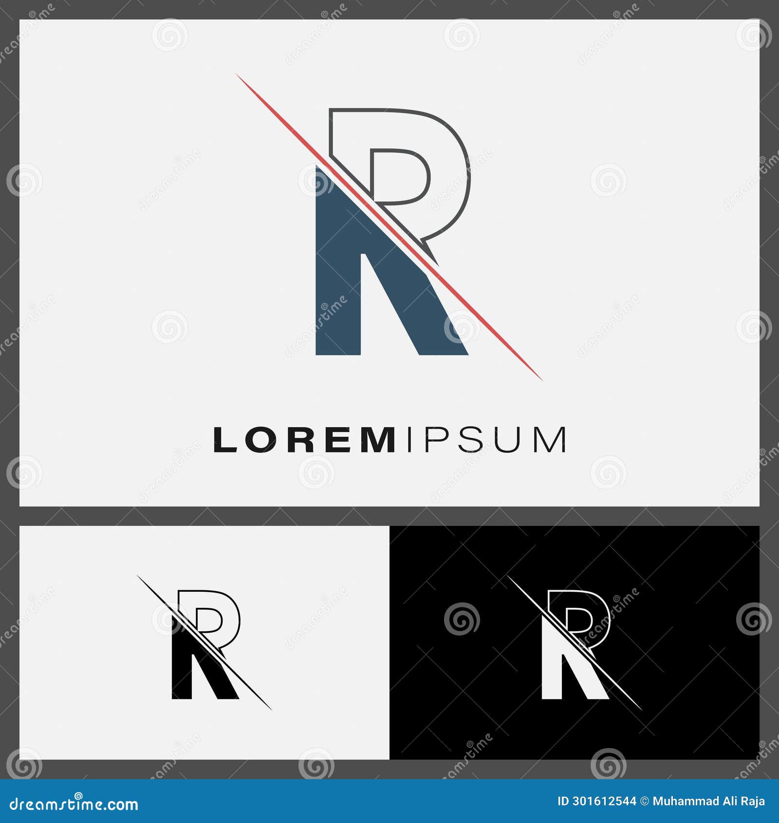 Letter R Cutting Logo Icon with Line Cut in the Middle. Creative ...