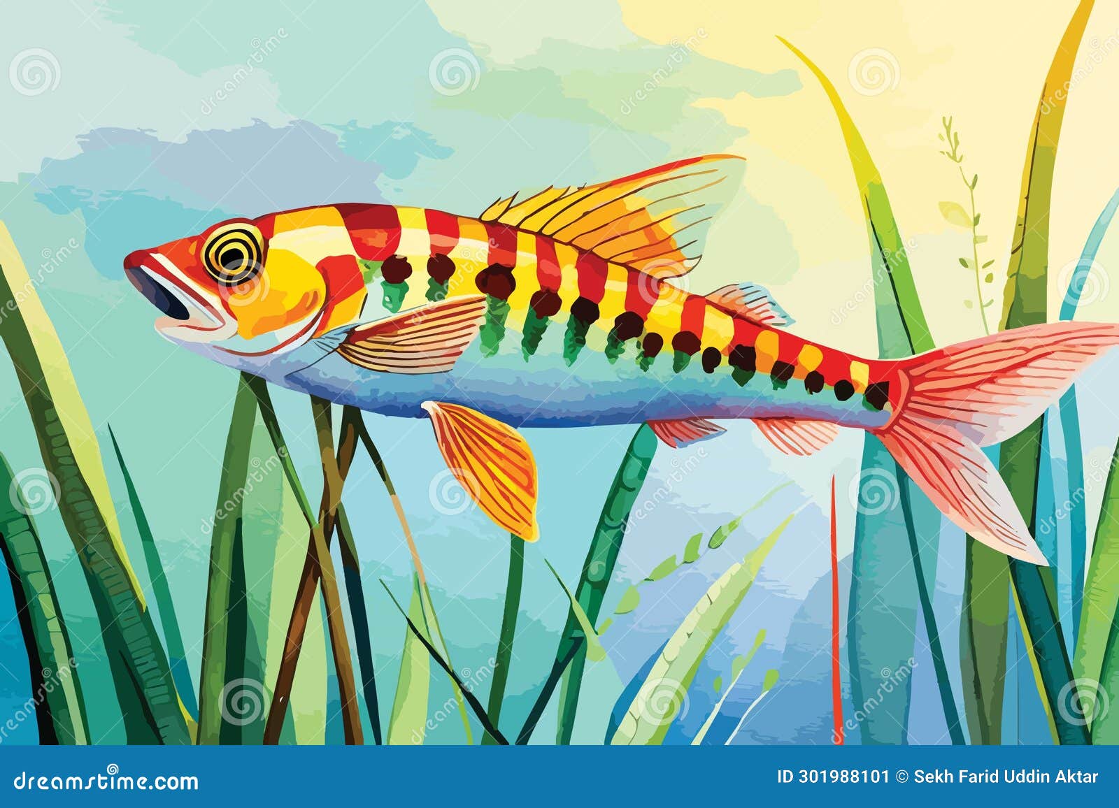 Goby Fish Watercolor Vector Art Illustration.fishes in Digital AI ...