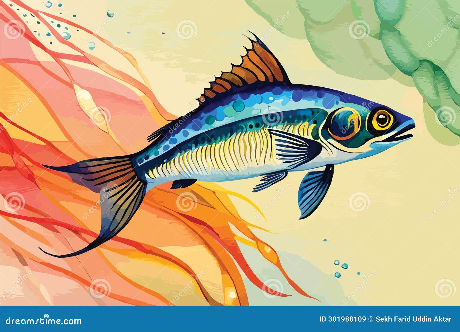 Goby Fish Watercolor Vector Art Illustration.fishes in Digital AI ...