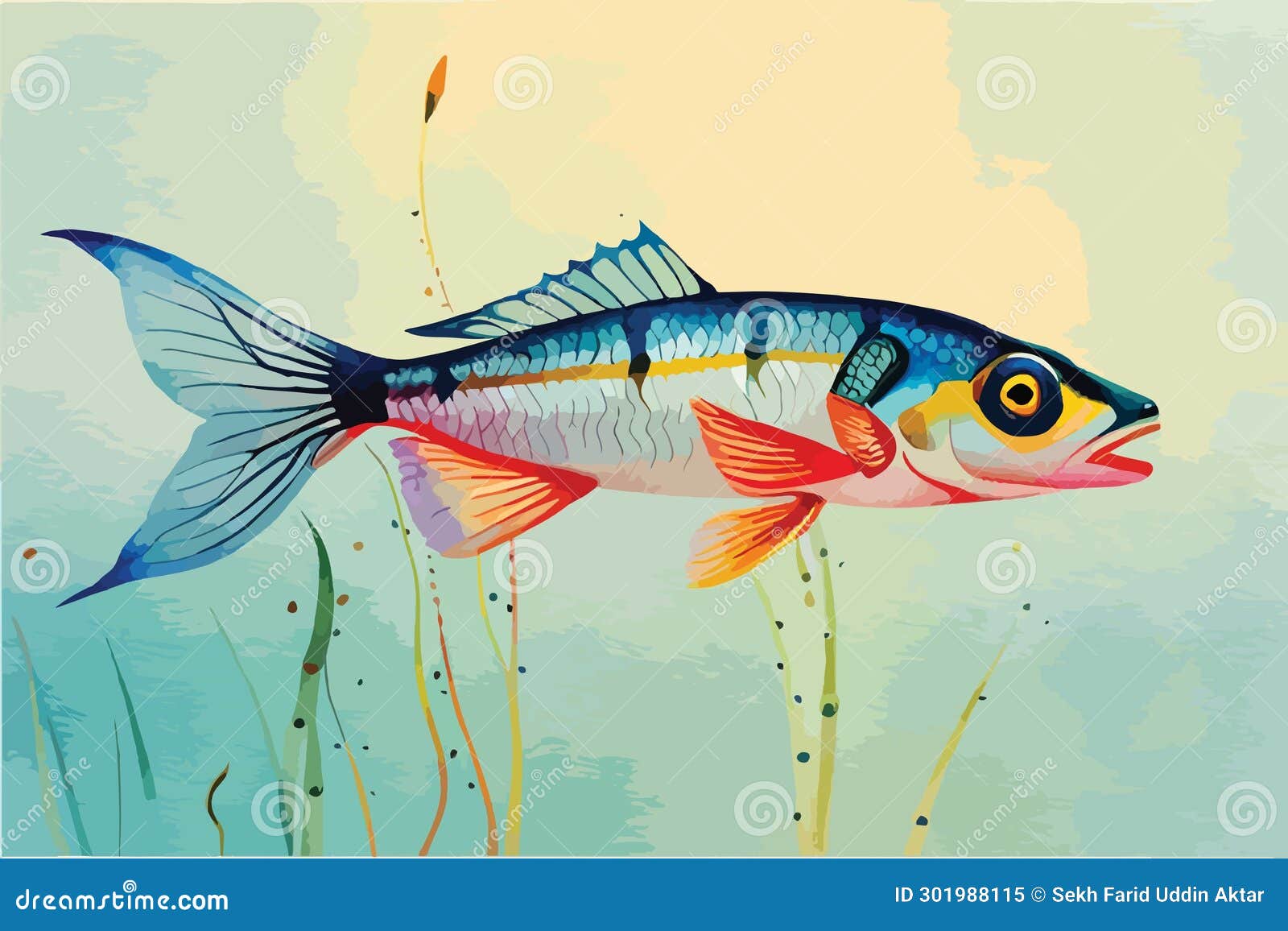 Goby Fish Watercolor Vector Art Illustration.fishes in Digital AI ...