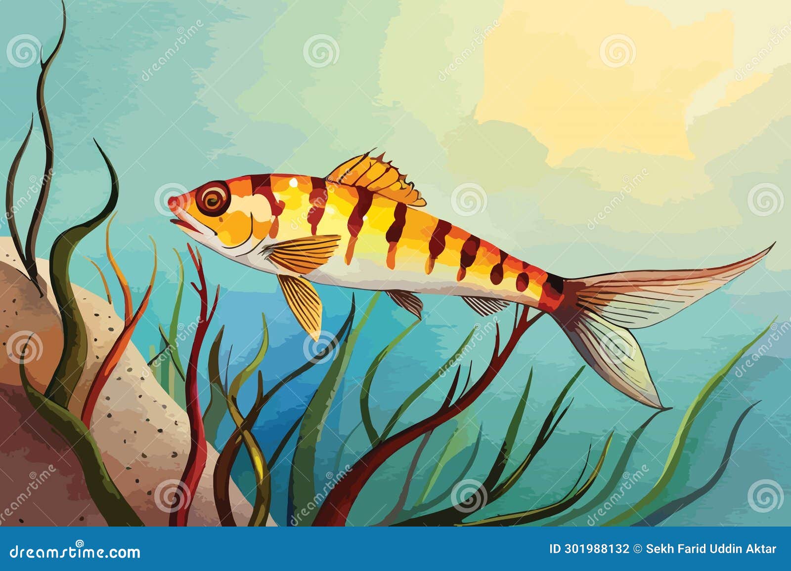 Goby, Watercolor Isolated Illustration Of A Fish. Royalty-Free Cartoon ...
