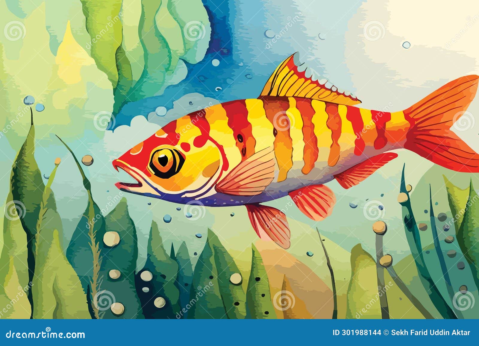 Goby Fish Watercolor Vector Art Illustration.fishes in Digital AI ...