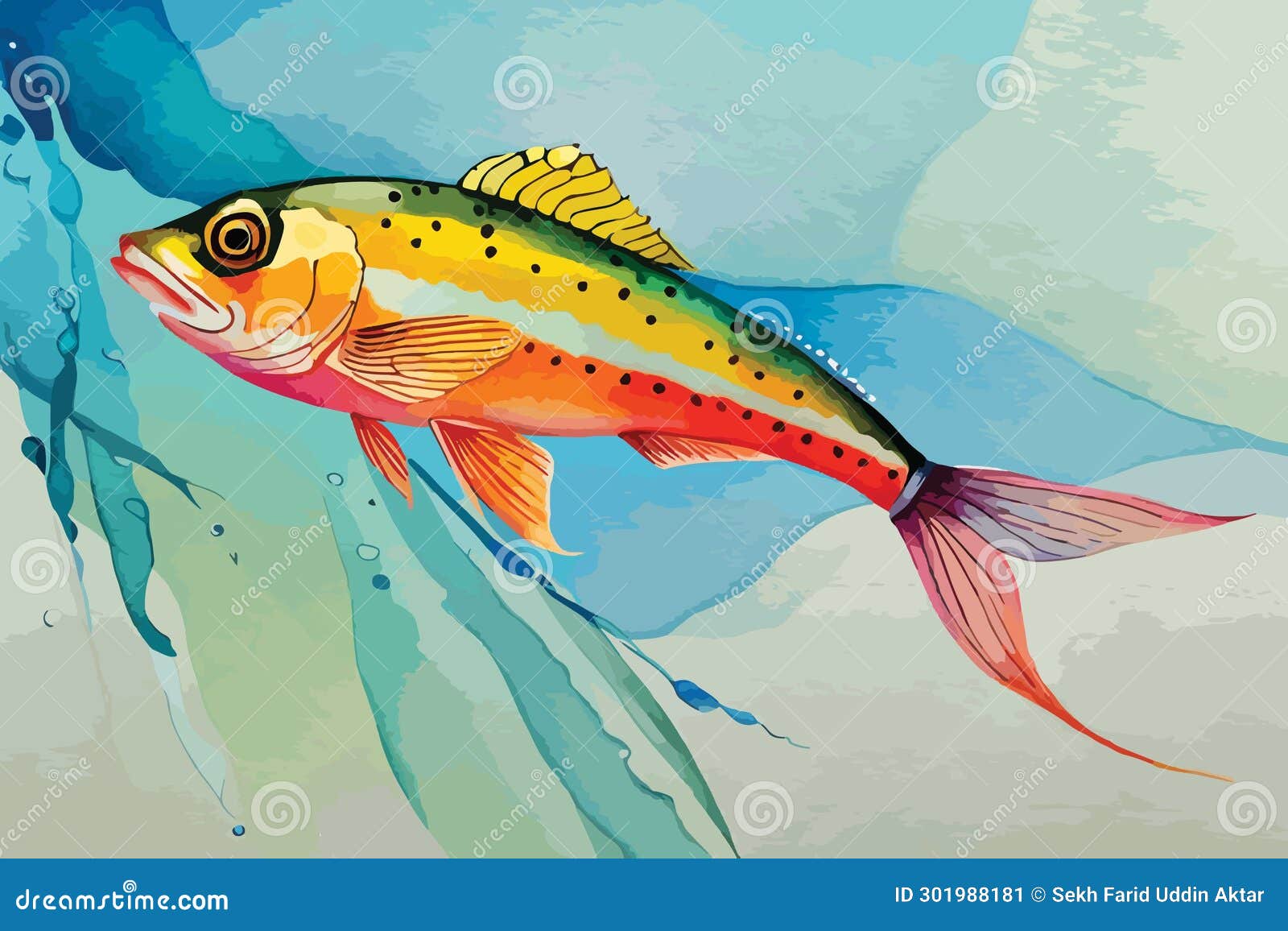 Watercolor Goby Clipart With White Background Royalty-Free Stock ...