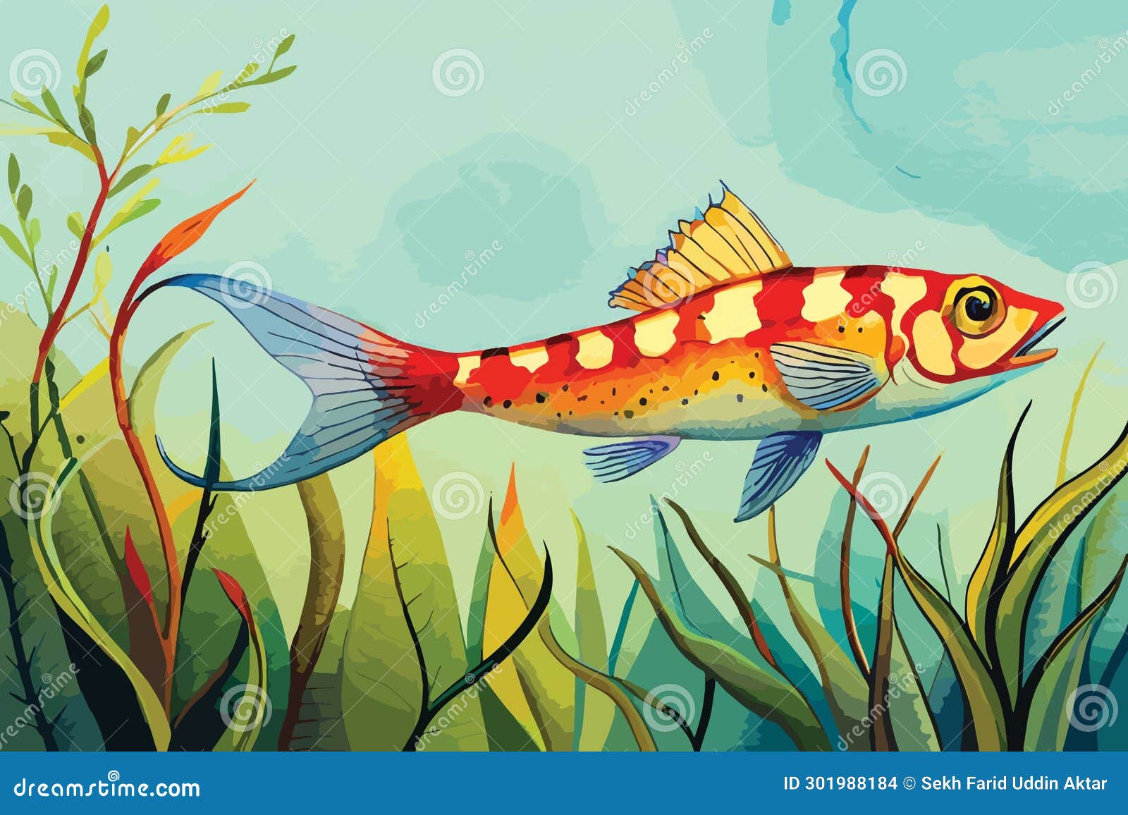 Goby Fish Watercolor Vector Art Illustration.fishes in Digital AI ...