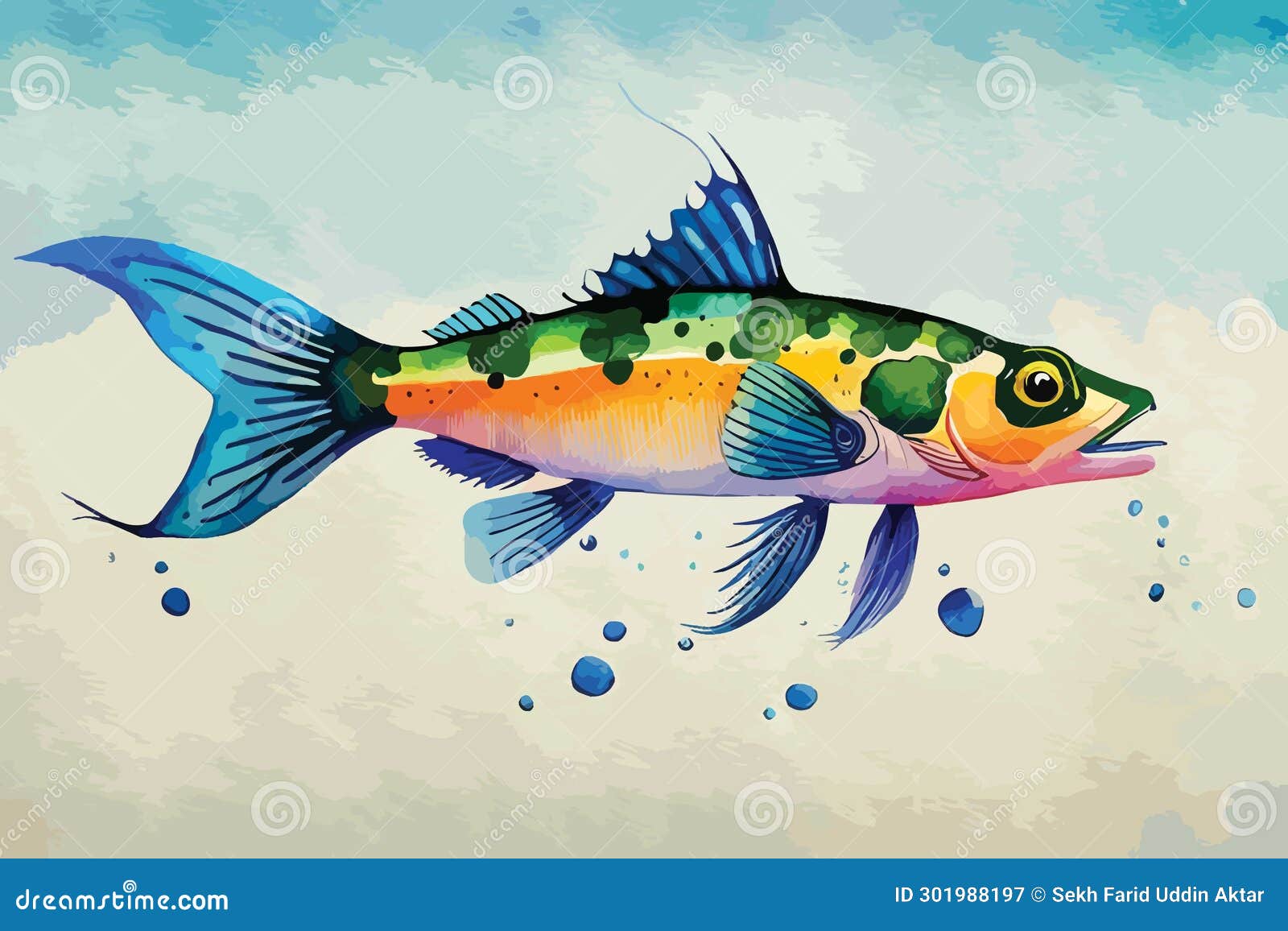 Goby Fish Watercolor Vector Art Illustration.fishes in Digital AI ...
