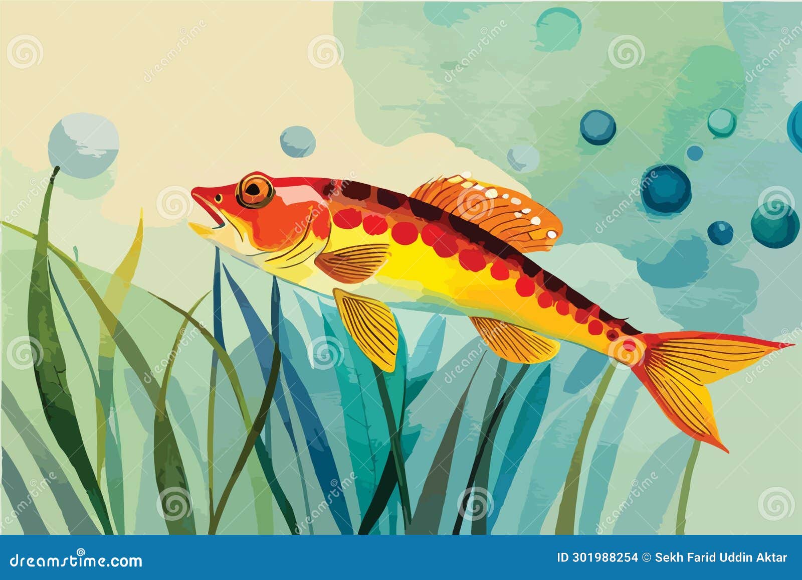 Goby Fish Watercolor Vector Art Illustration.fishes in Digital AI ...