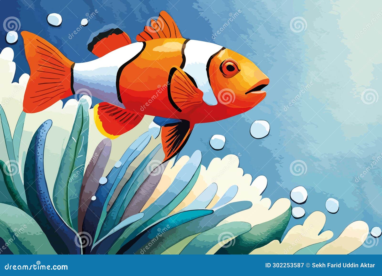 Clownfish Vector Watercolor Painting Ilustration Generative AI Art ...