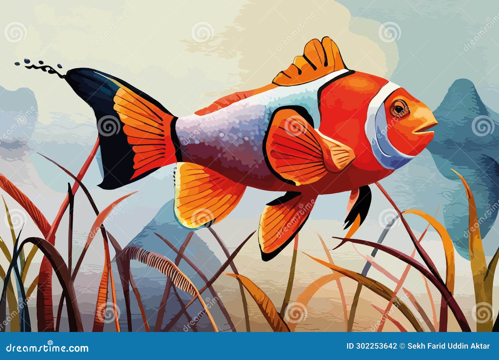Clownfish Vector Watercolor Painting Ilustration Generative AI Art ...