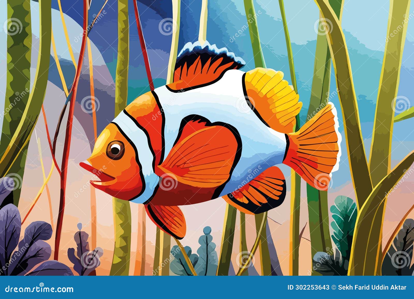 Clownfish Vector Watercolor Painting Ilustration Generative AI Art ...