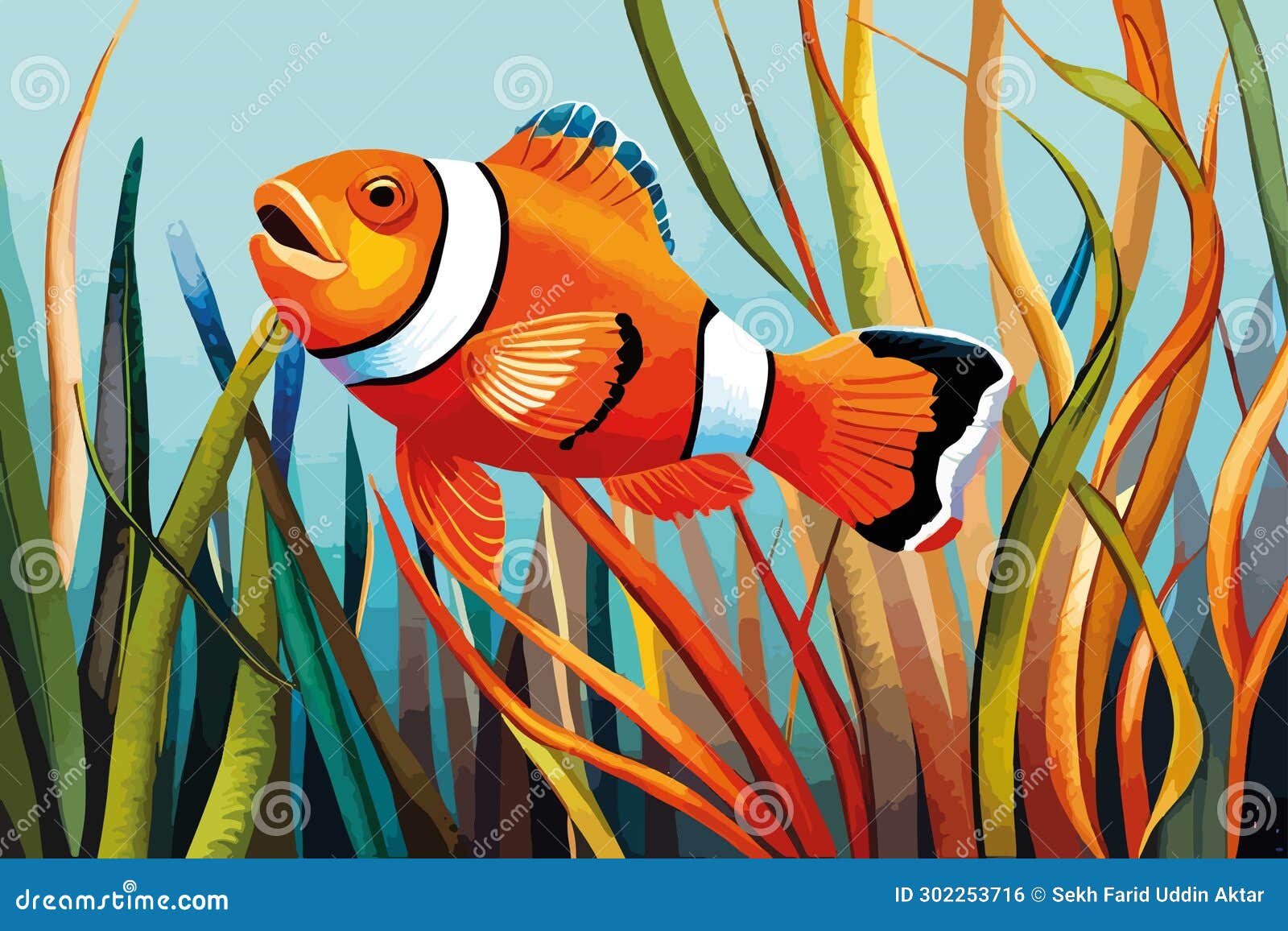 Clownfish Vector Watercolor Painting Ilustration Generative AI Art ...