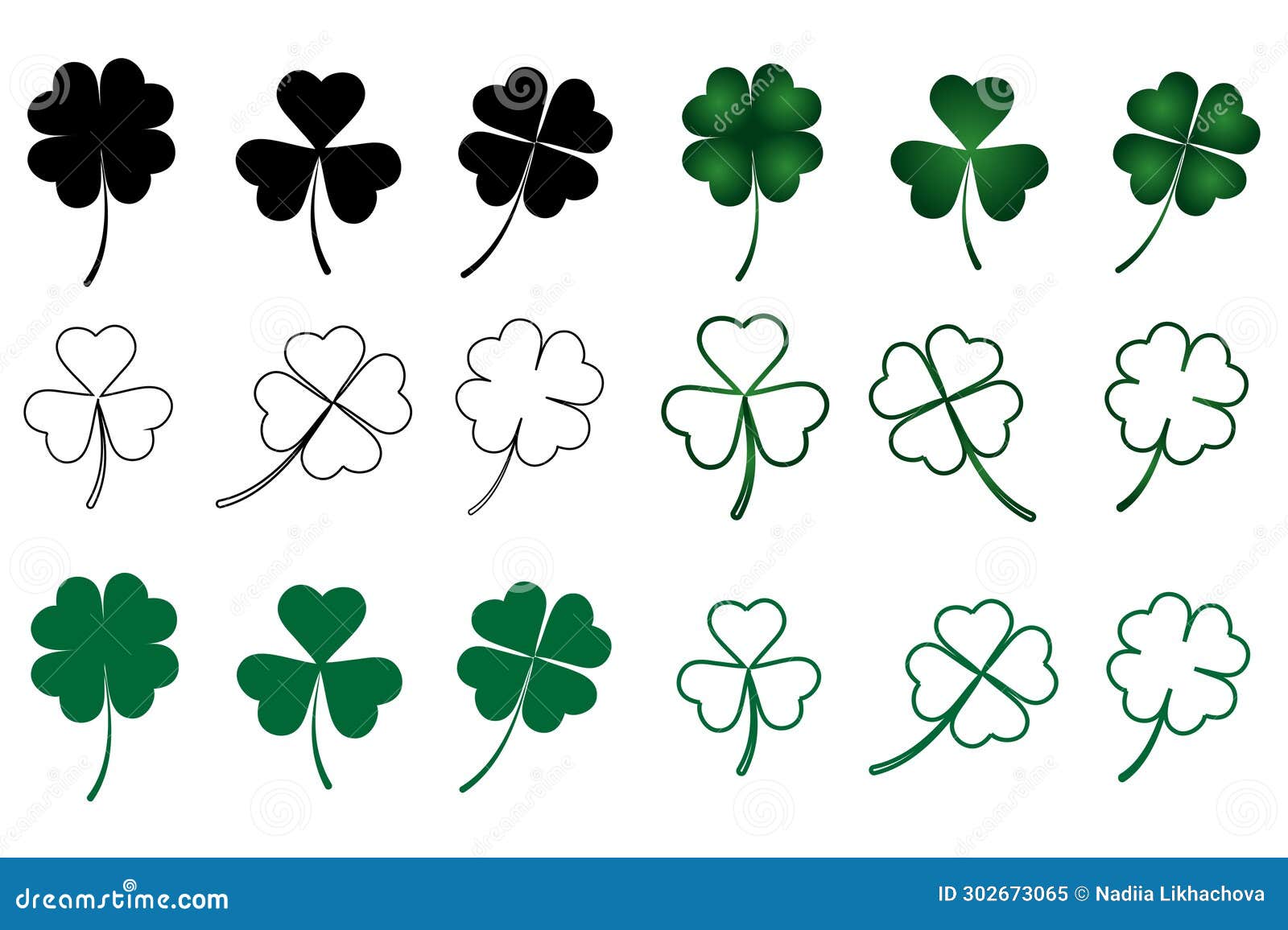 Set with Clover Leaves. Trefoil Vector Icon Stock Vector - Illustration ...