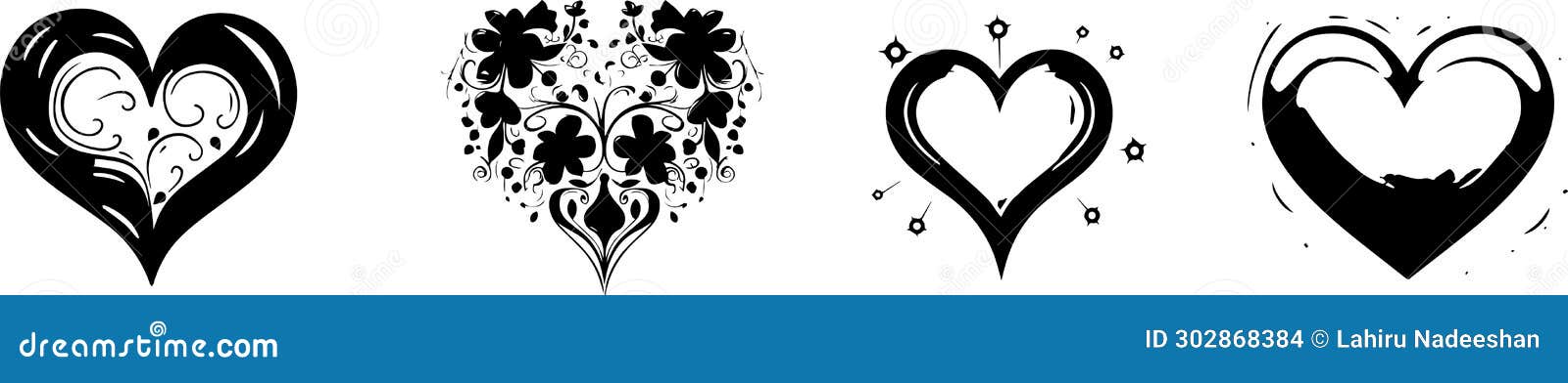 Modern Romance: Clean and Crisp Heart Silhouettes Vector Set Stock ...