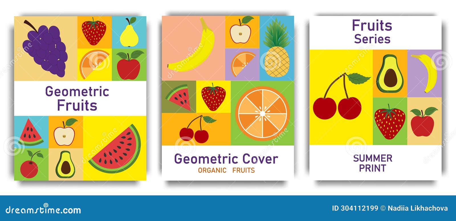 Abstract Fruit Posters. Geometric Fruit Mosaic. Summer Patterns with ...