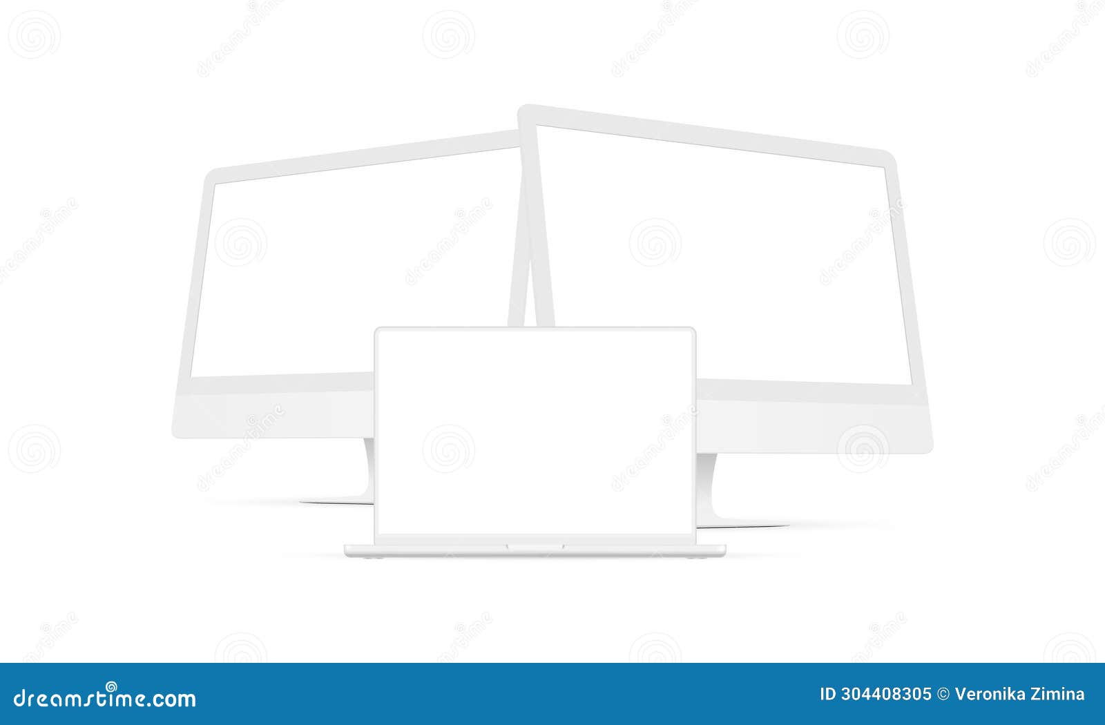 Clay Computer Monitors and Laptop with Blank Screens, Front and Side ...