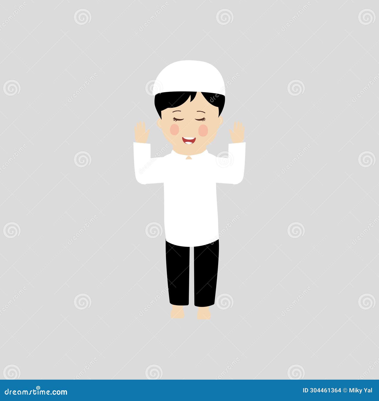 Happy Muslim Boy Cartoon Character Vector. Muslim Boy Praying Stock ...
