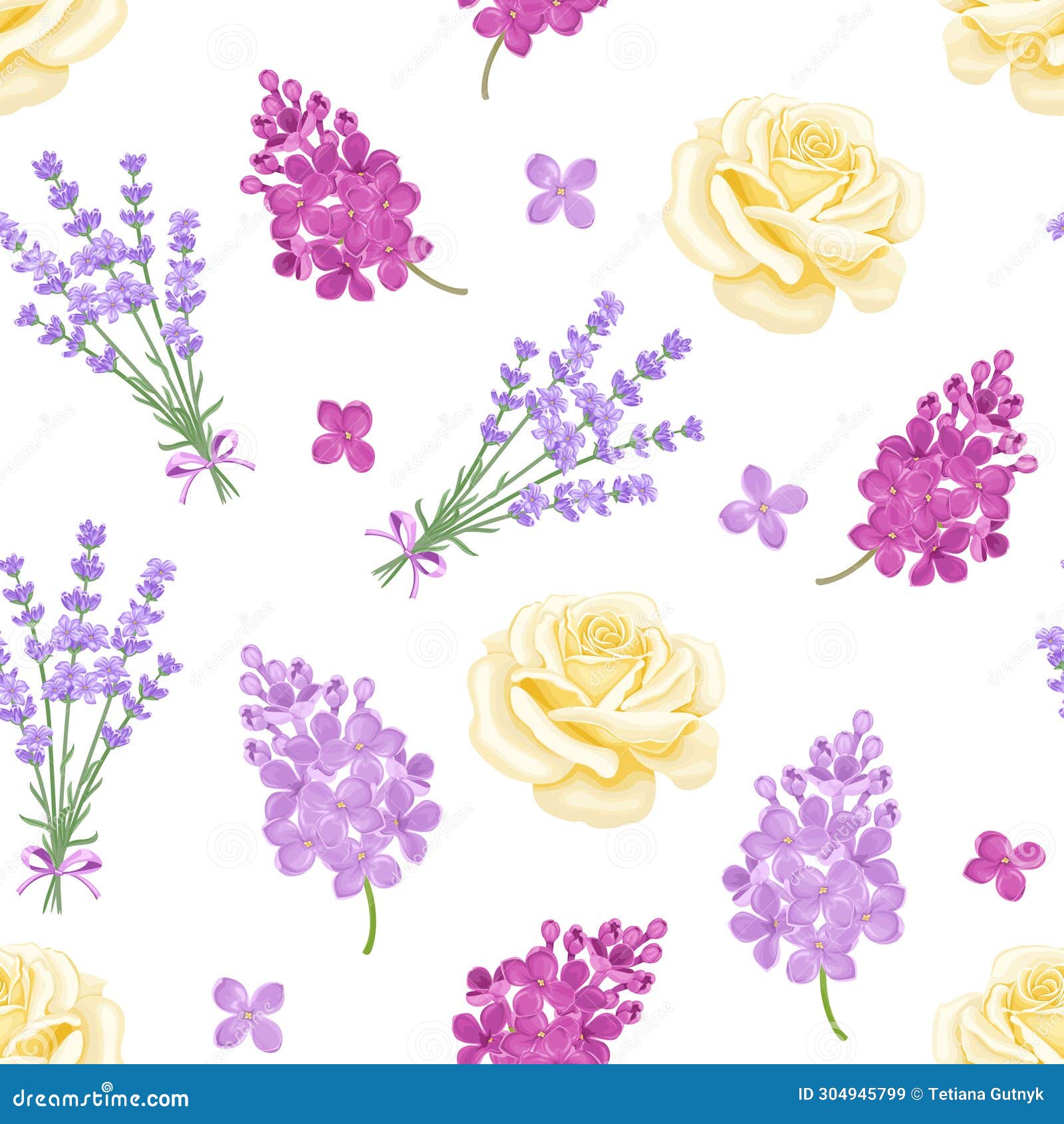Floral Background with Bouquets of Lavender, Lilac and White Roses ...