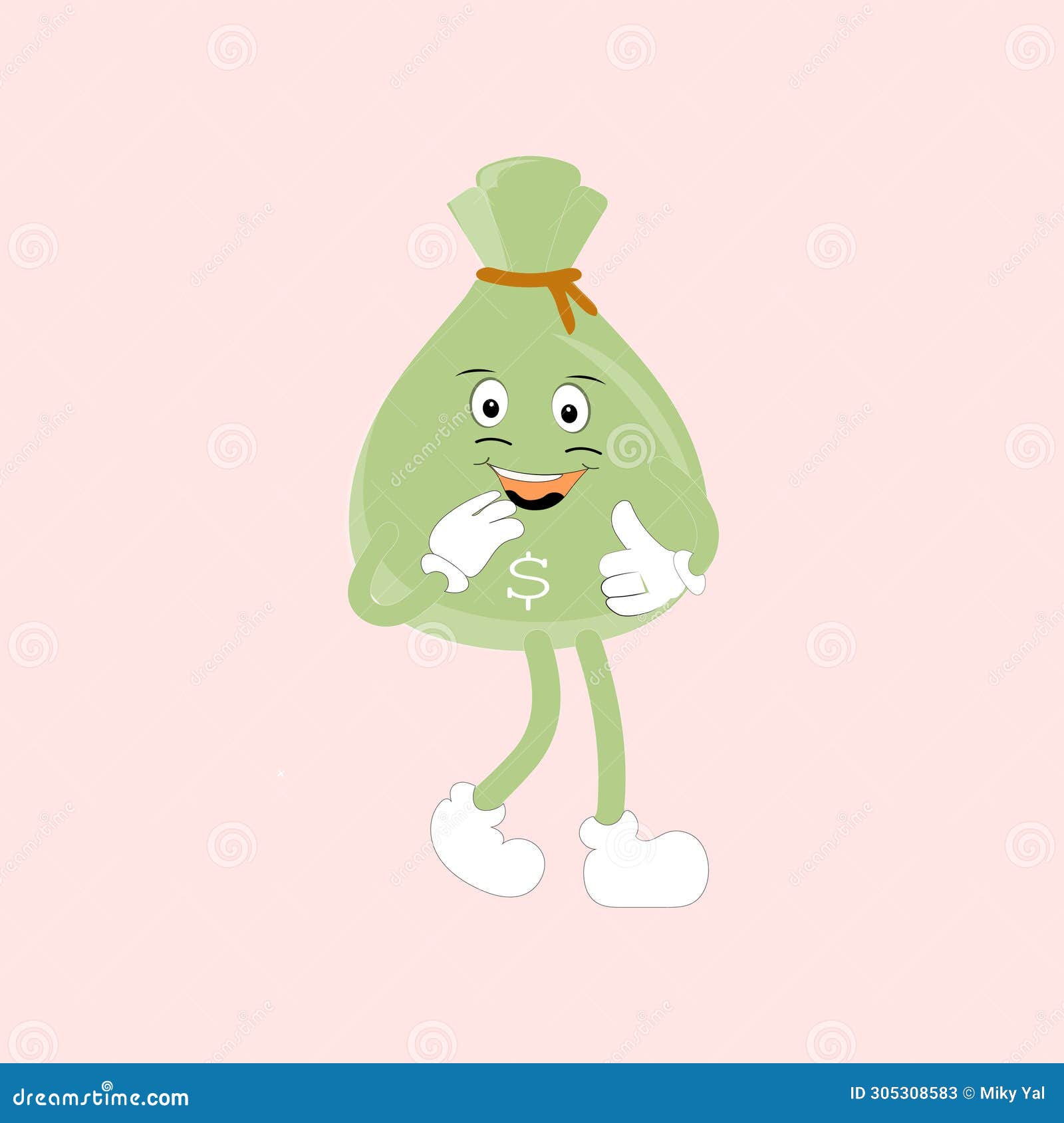 Money Bag Funny Cartoon Illustration. Money Bag Set Mascot of 70s ...