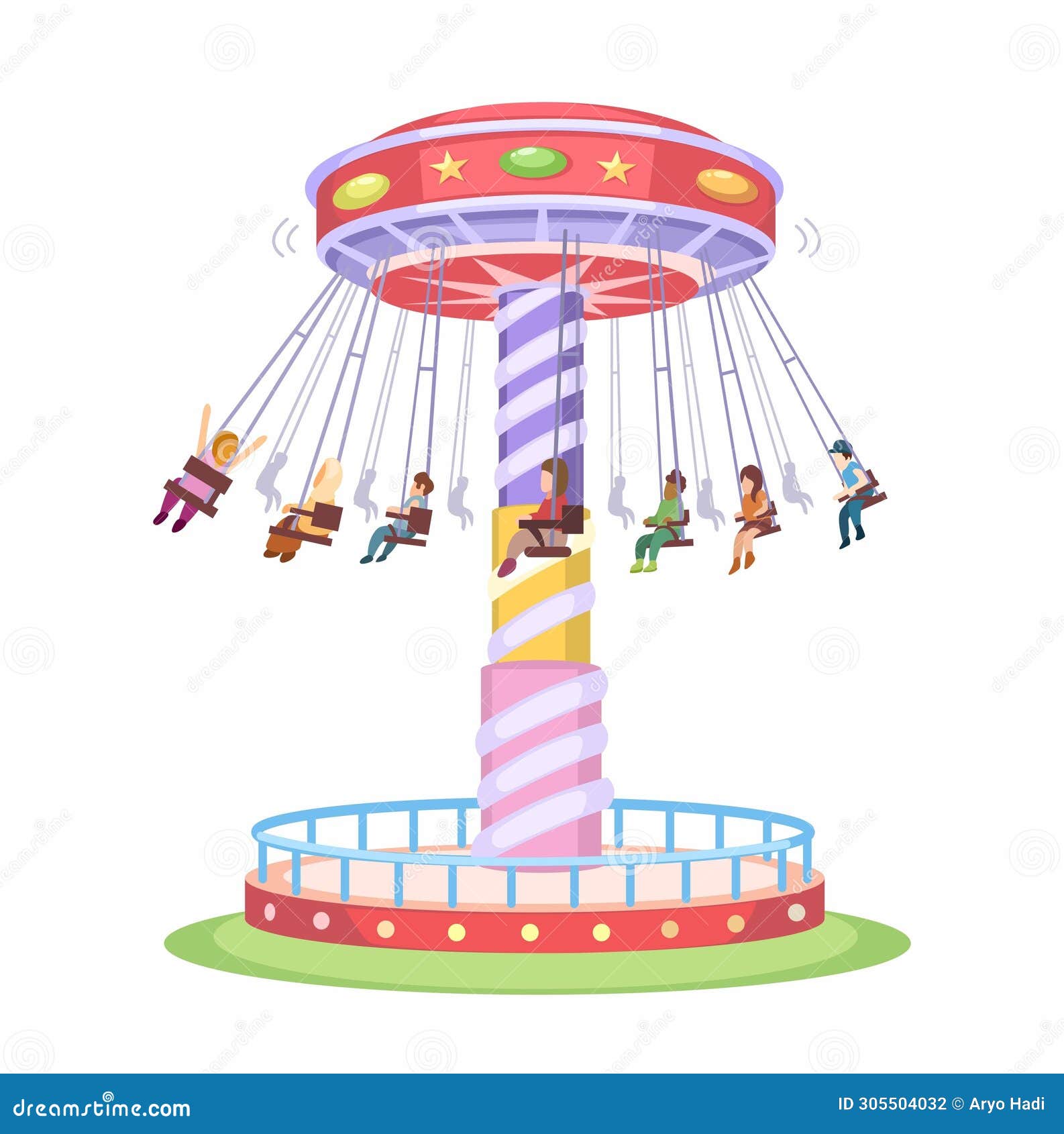 Carousel Swing Ride Theme Park Cartoon Illustration Vector Stock Vector ...