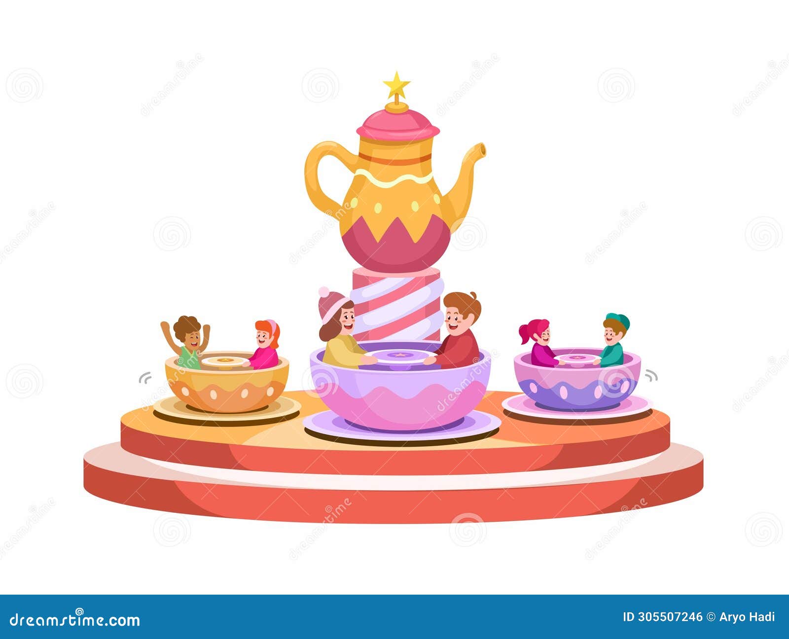 Tea Cup Spin Carousel Ride Cartoon Illustration Vector Stock Vector ...