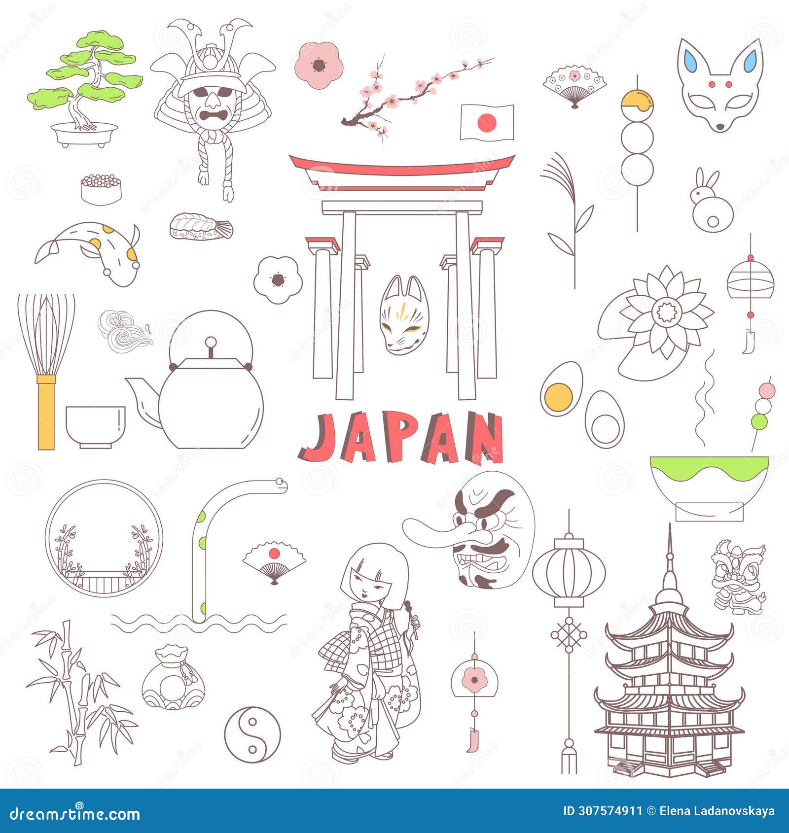 A Set of Doodles with Traditional Japanese Symbols Stock Vector ...
