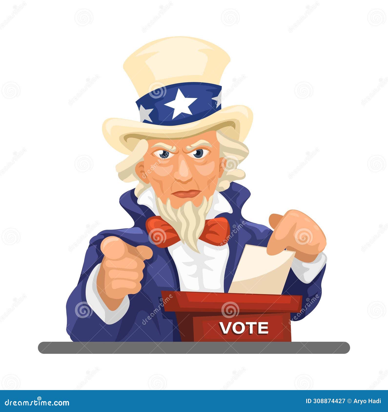 Uncle Sam Vote, American Election Day Mascot Cartoon Illustration ...