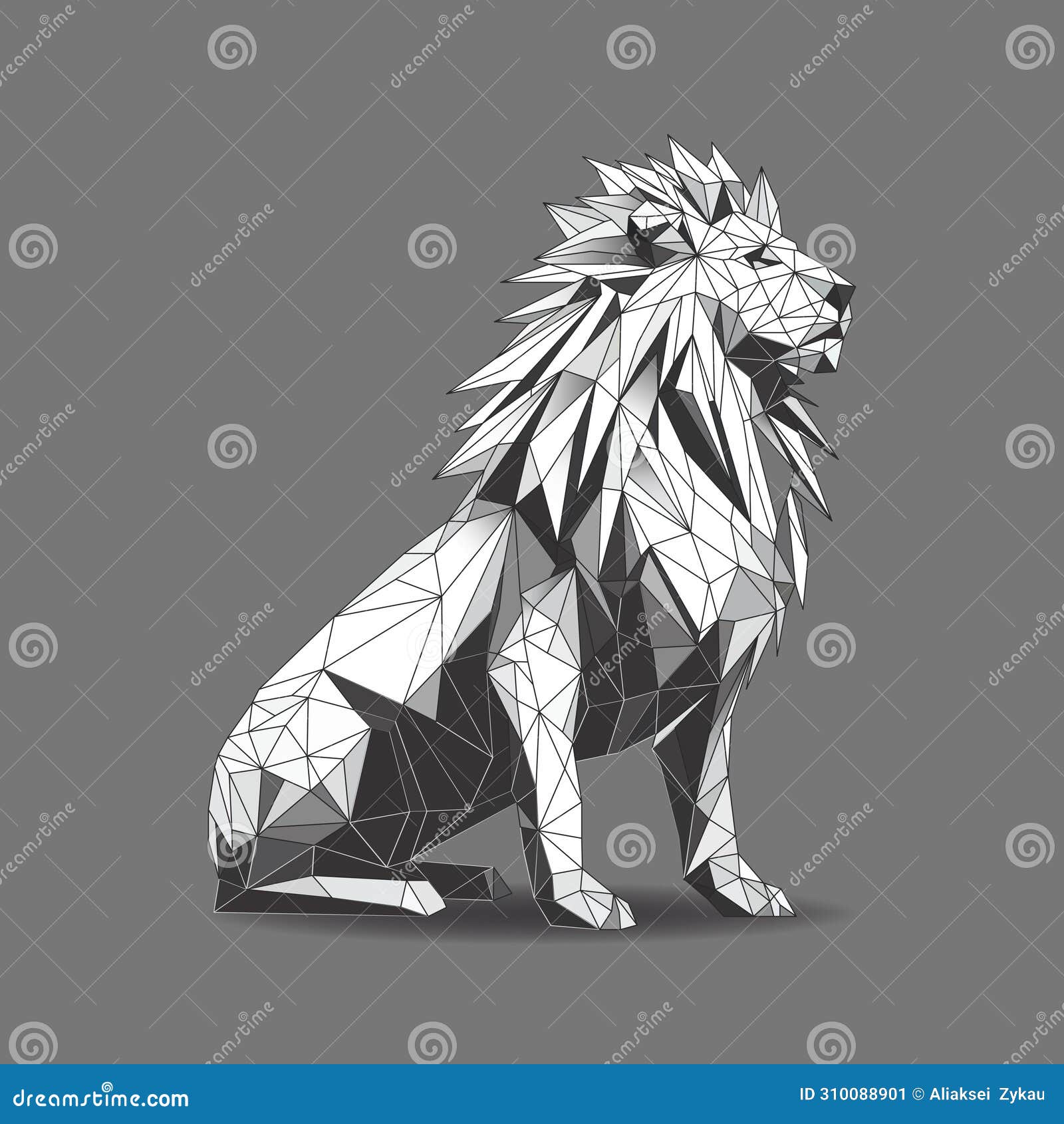 Geometric Polygonal Monochrome Style Lion 3d Vector Stock Vector ...