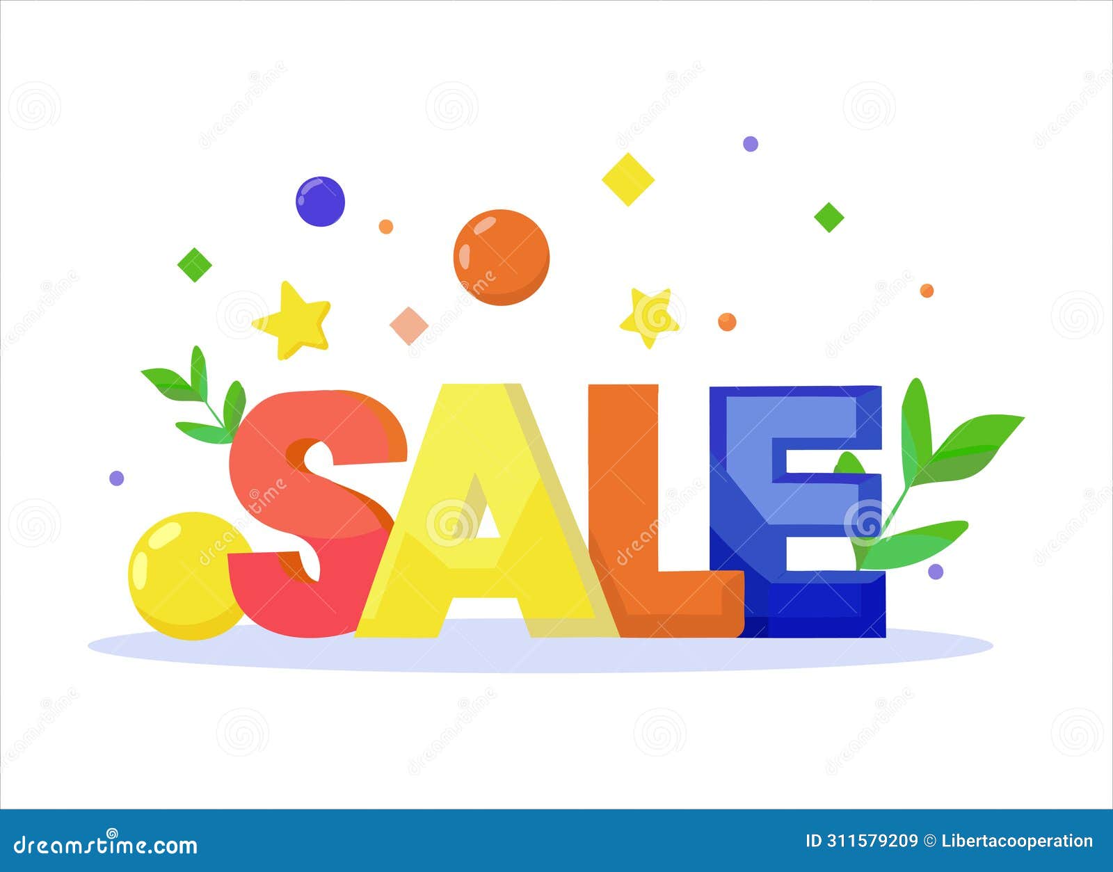 Colorful Sale Sign with Colorful Leaves and Stars Stock Vector ...